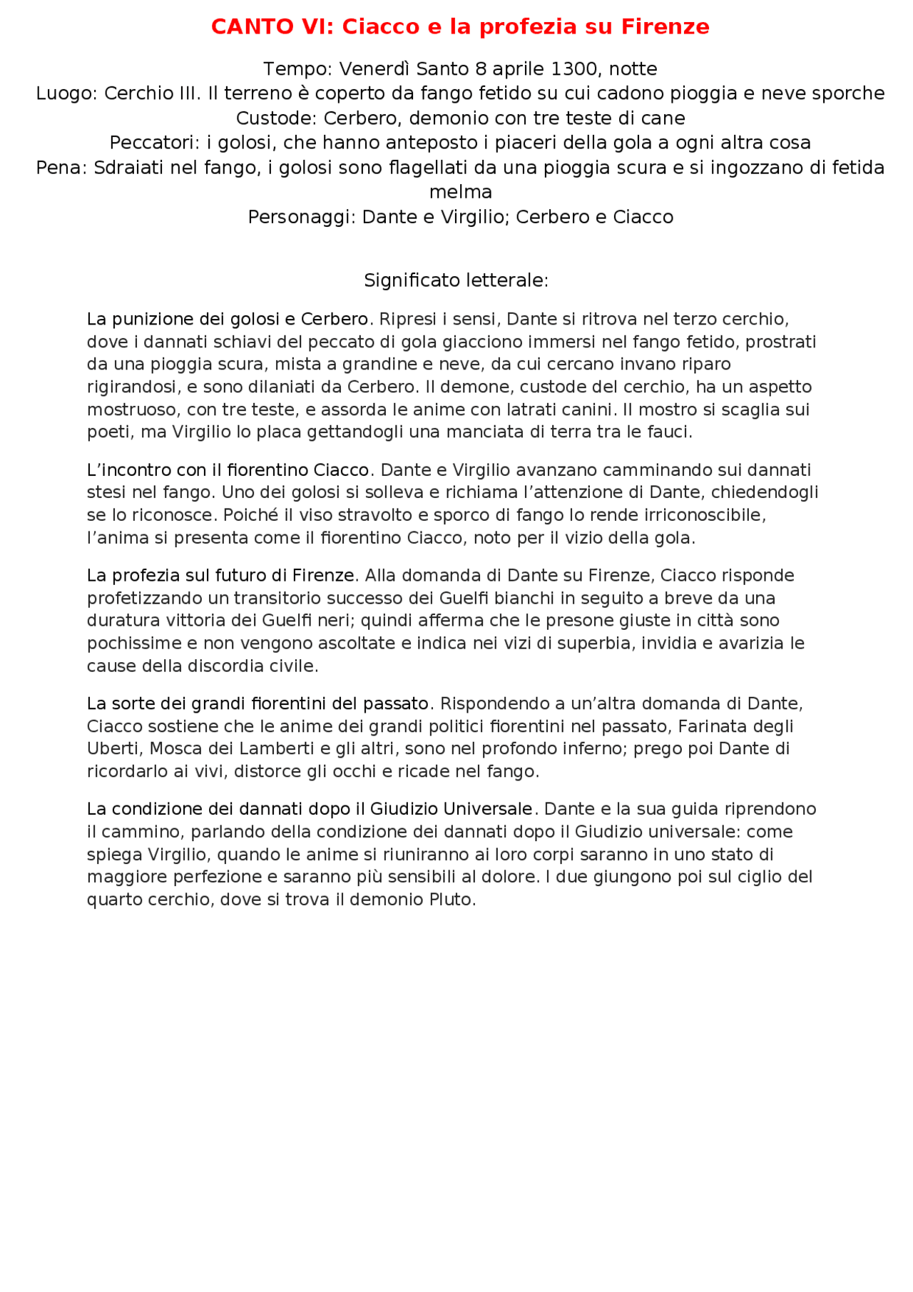 Divina Commedia: CANTO VI - Docsity