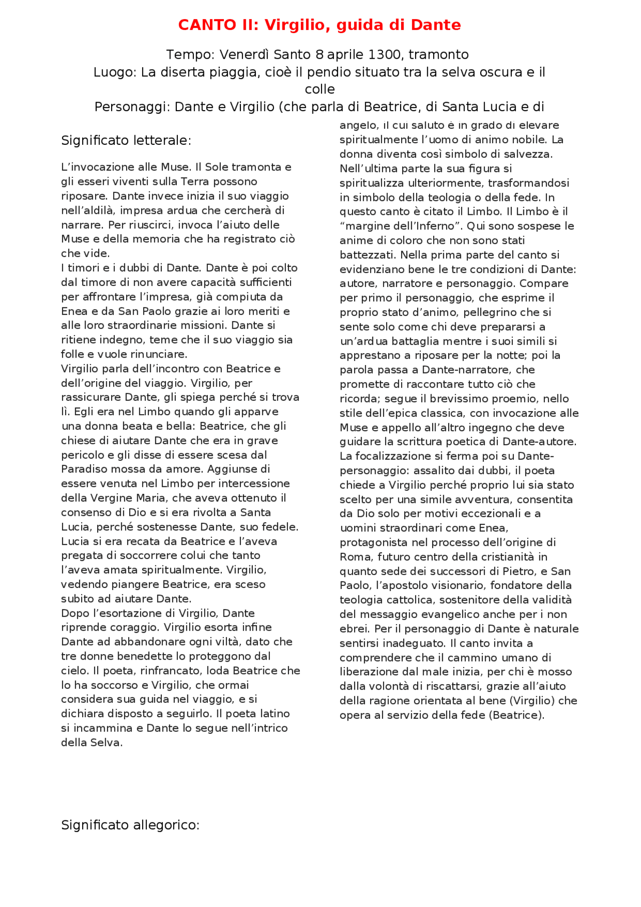 Divina Commedia Canto Ii Docsity