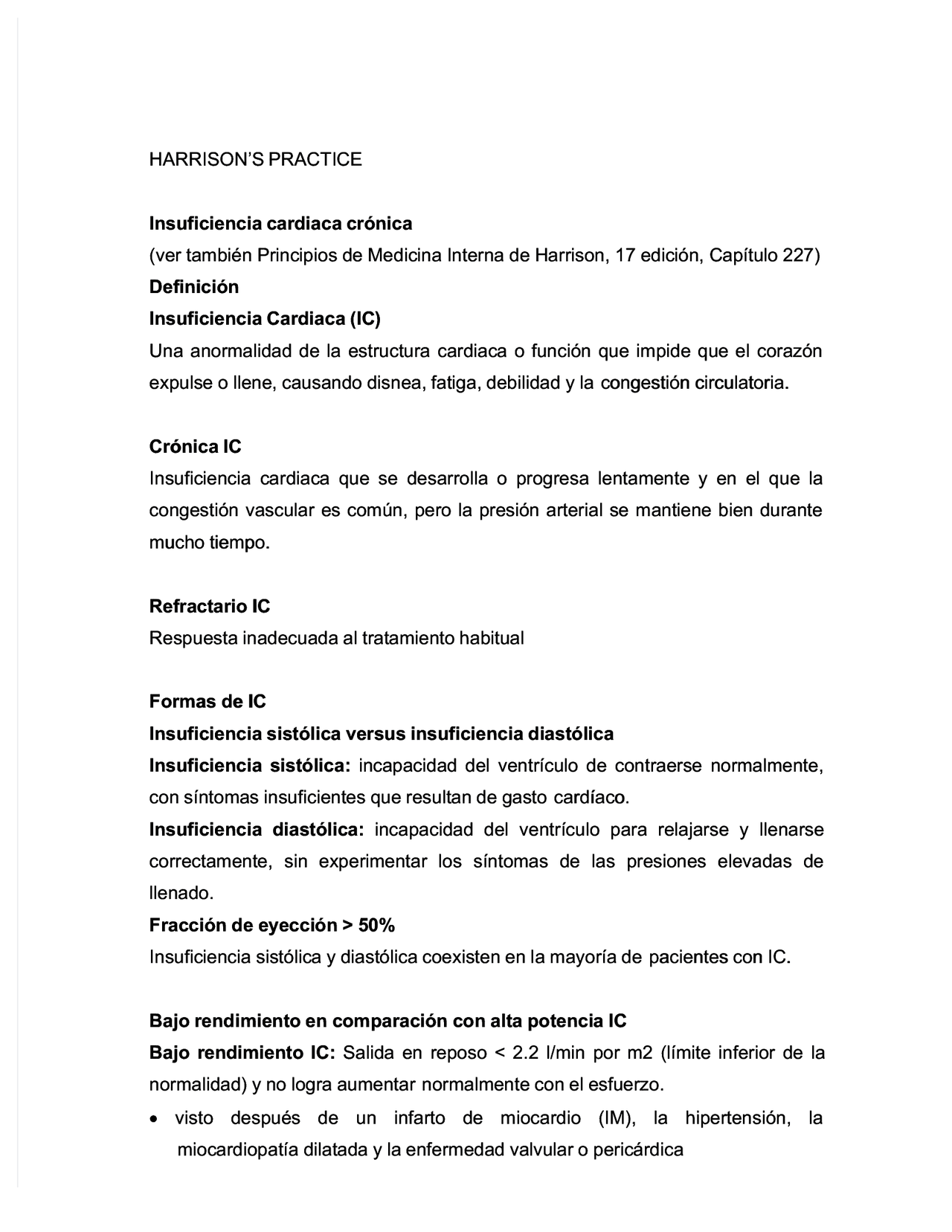 INS. CARDIACA DEFINICION DX Y TTO - Docsity