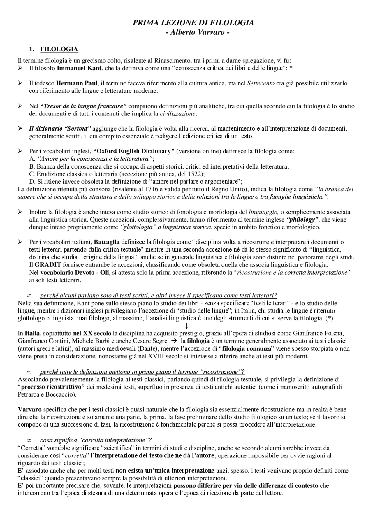 Prima Lezione Di Filologia Varvaro Docsity
