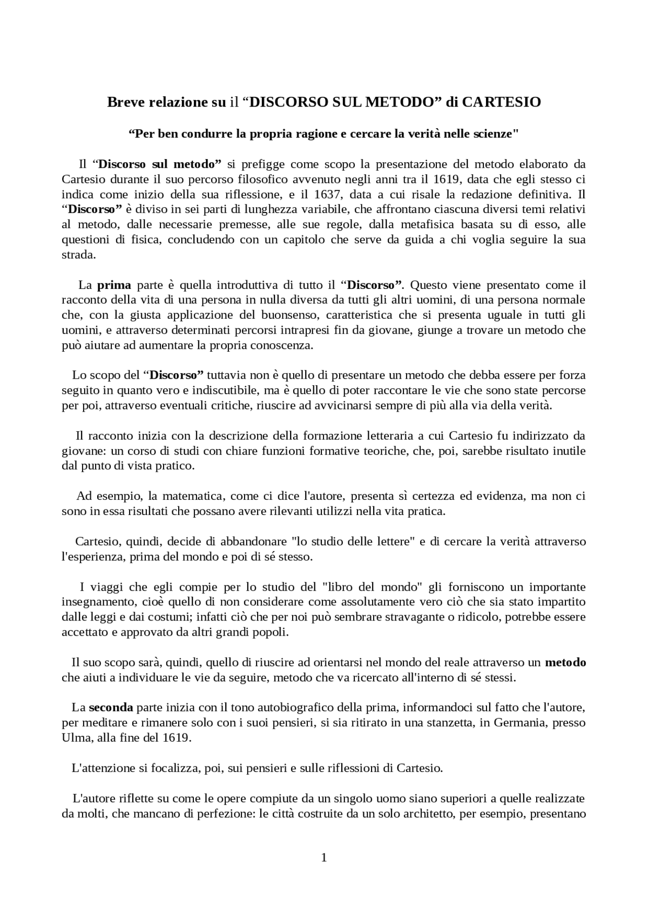 Cartesio Discorso Sul Metodo Docsity