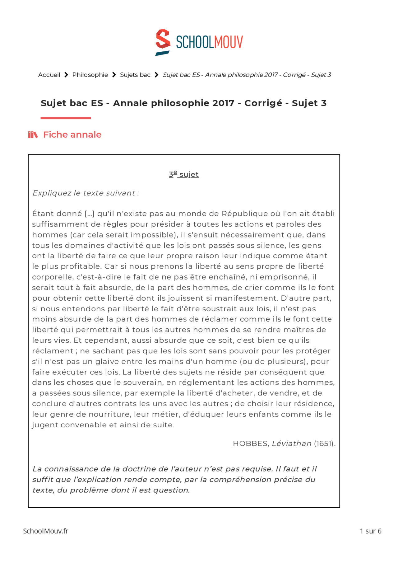 Sujet bac ES - Annale philosophie 2017 - Corrigé - Sujet 3 | Examens ...