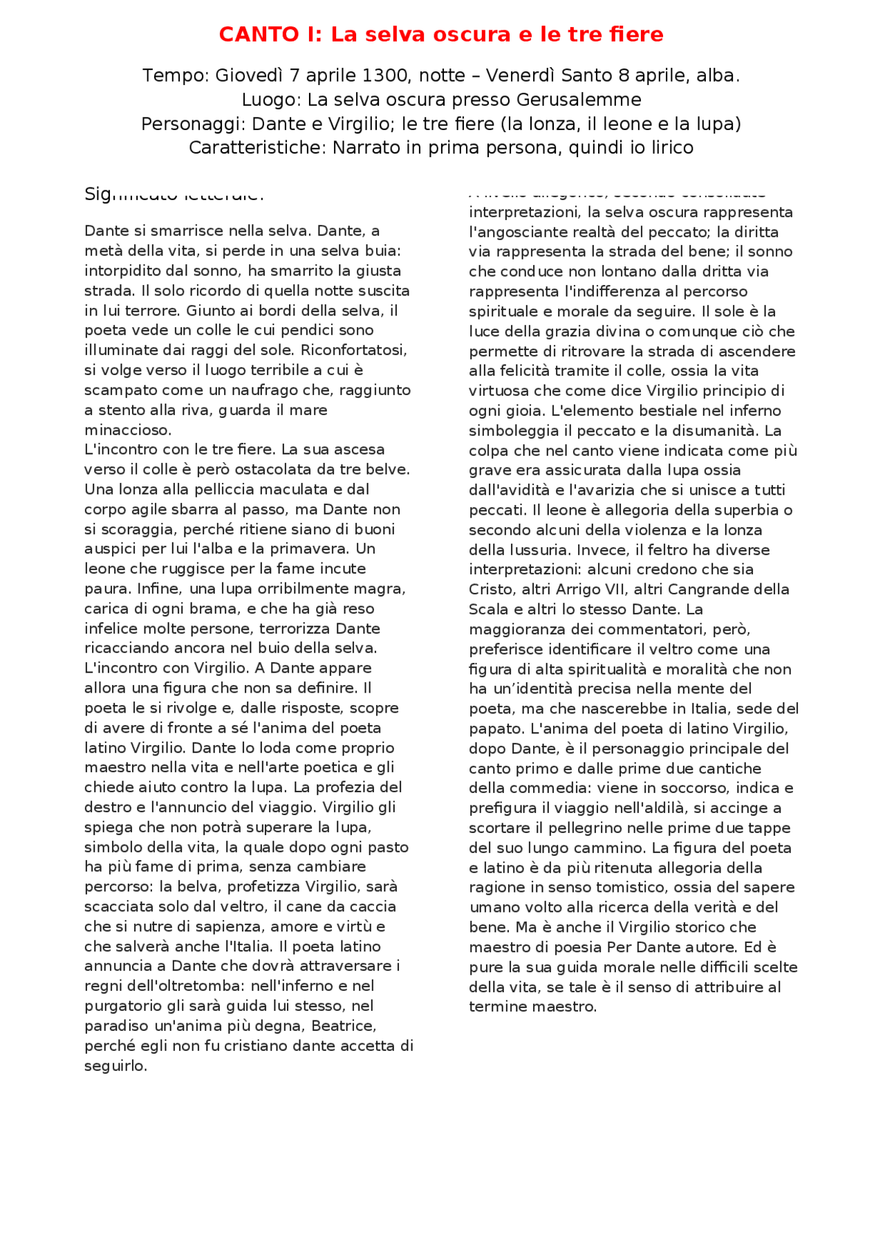 Divina Commedia I Canto Docsity