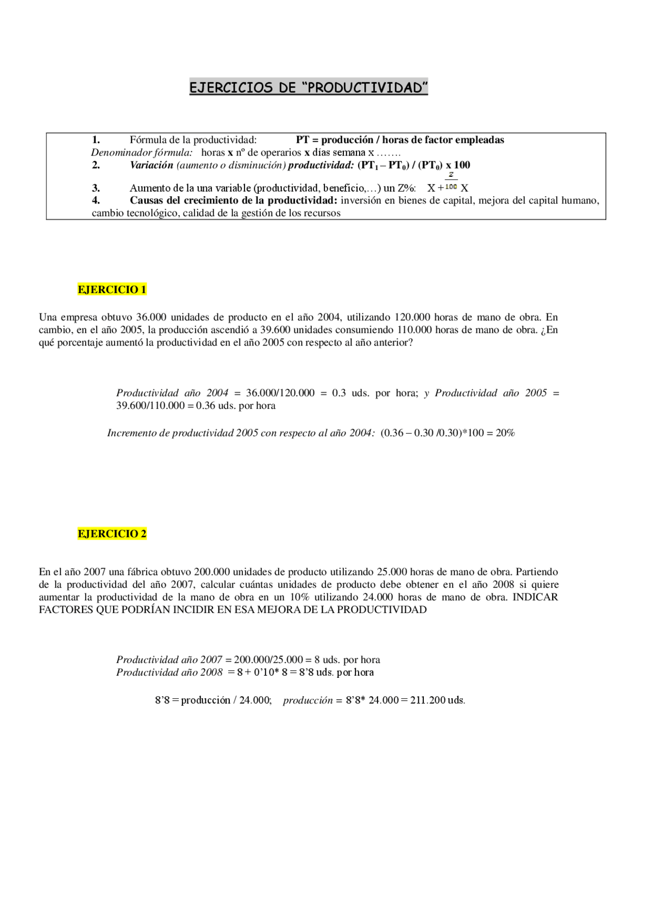 Ejercicios de productividad - Docsity Ejercicios de productividad - Docsity