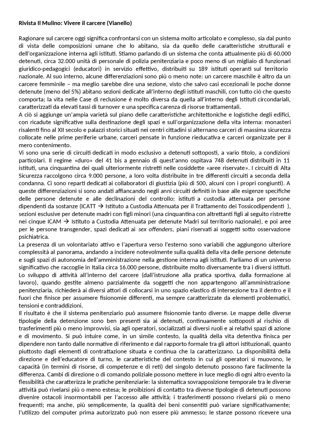 Riassunto Vivere Il Carcere Docsity