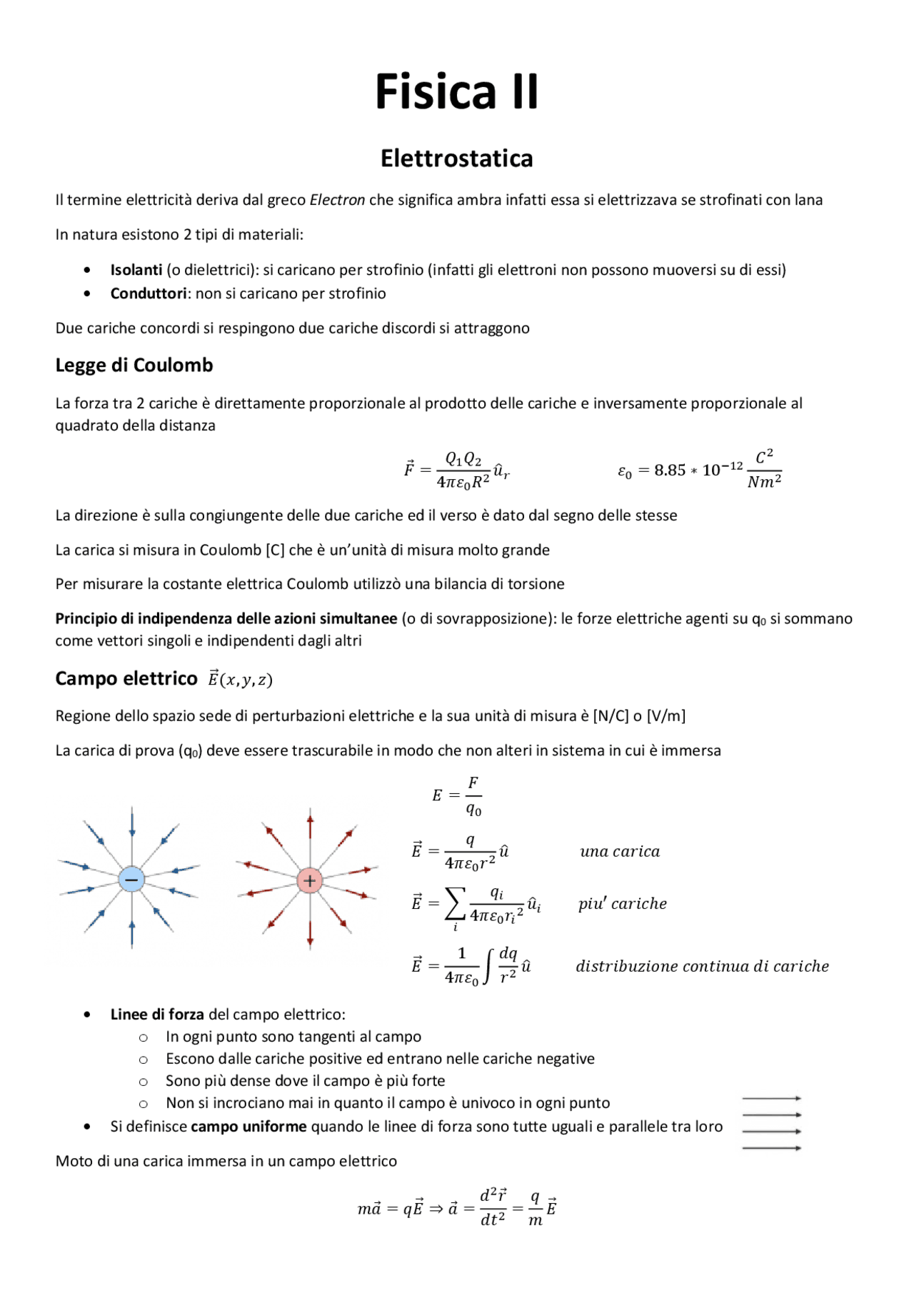 Riassunto Di Fisica Ii Elettromagnetismo E Quantistica Docsity