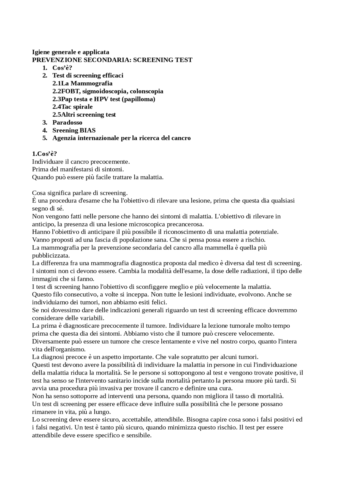 Igiene Generale E Applicata Screening Test Docsity