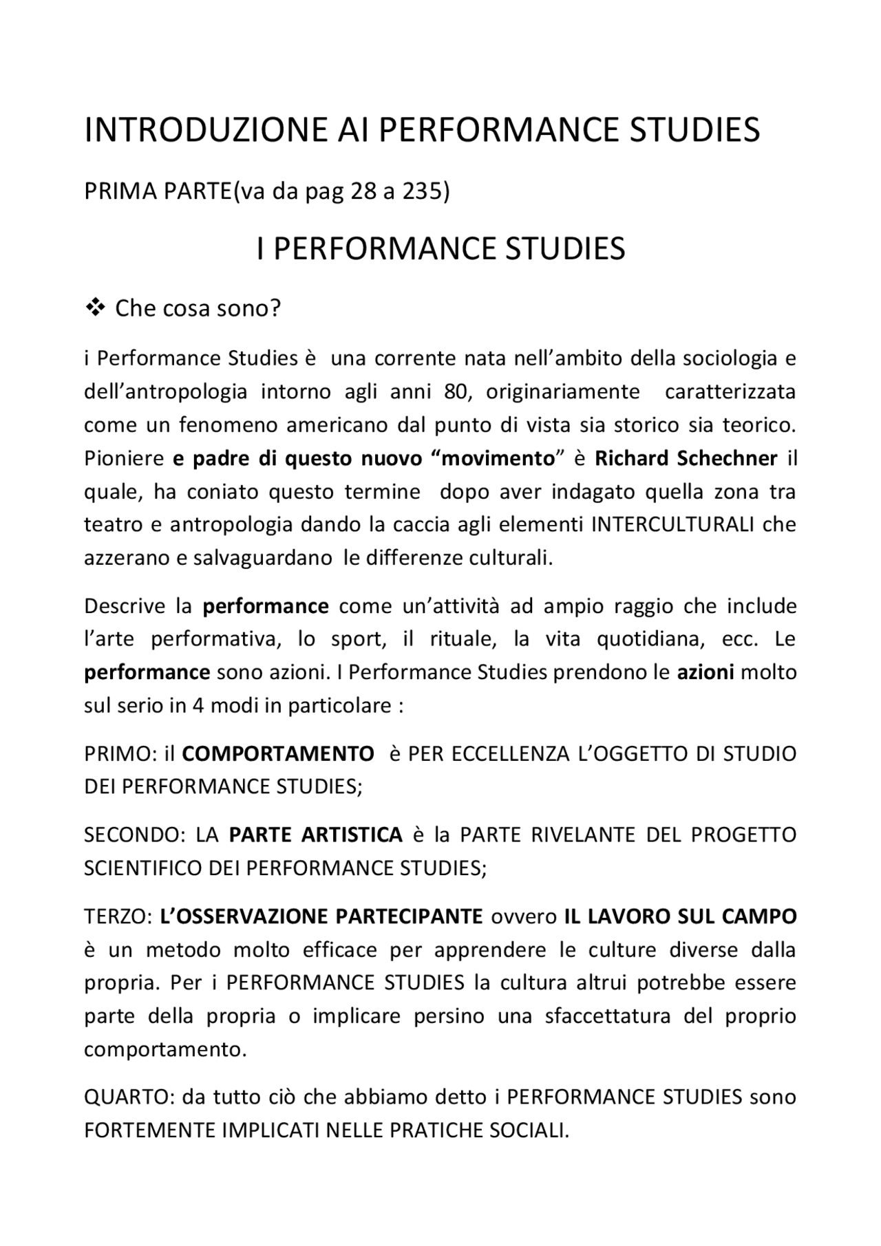 I PERFOMANCE STUDIES - Docsity