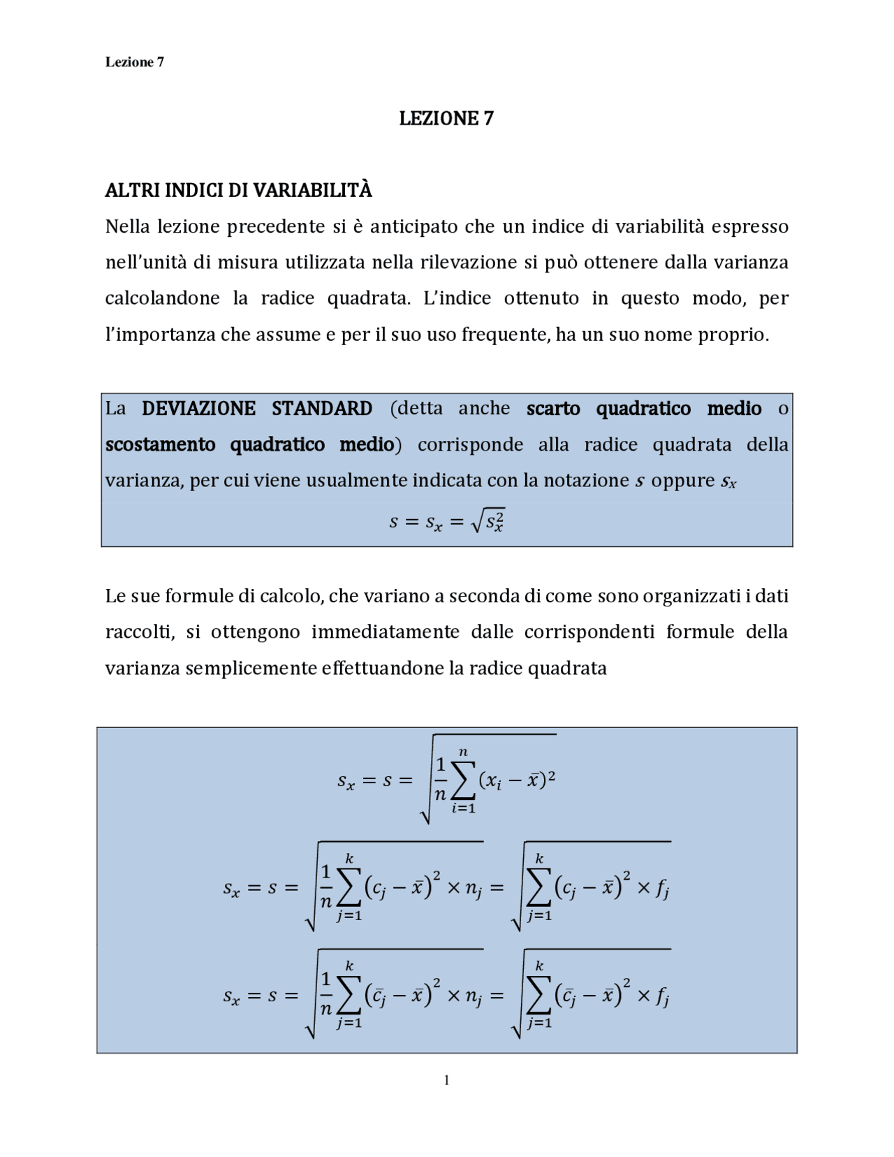 Lezione 7 Di Statistica Naddeo Docsity