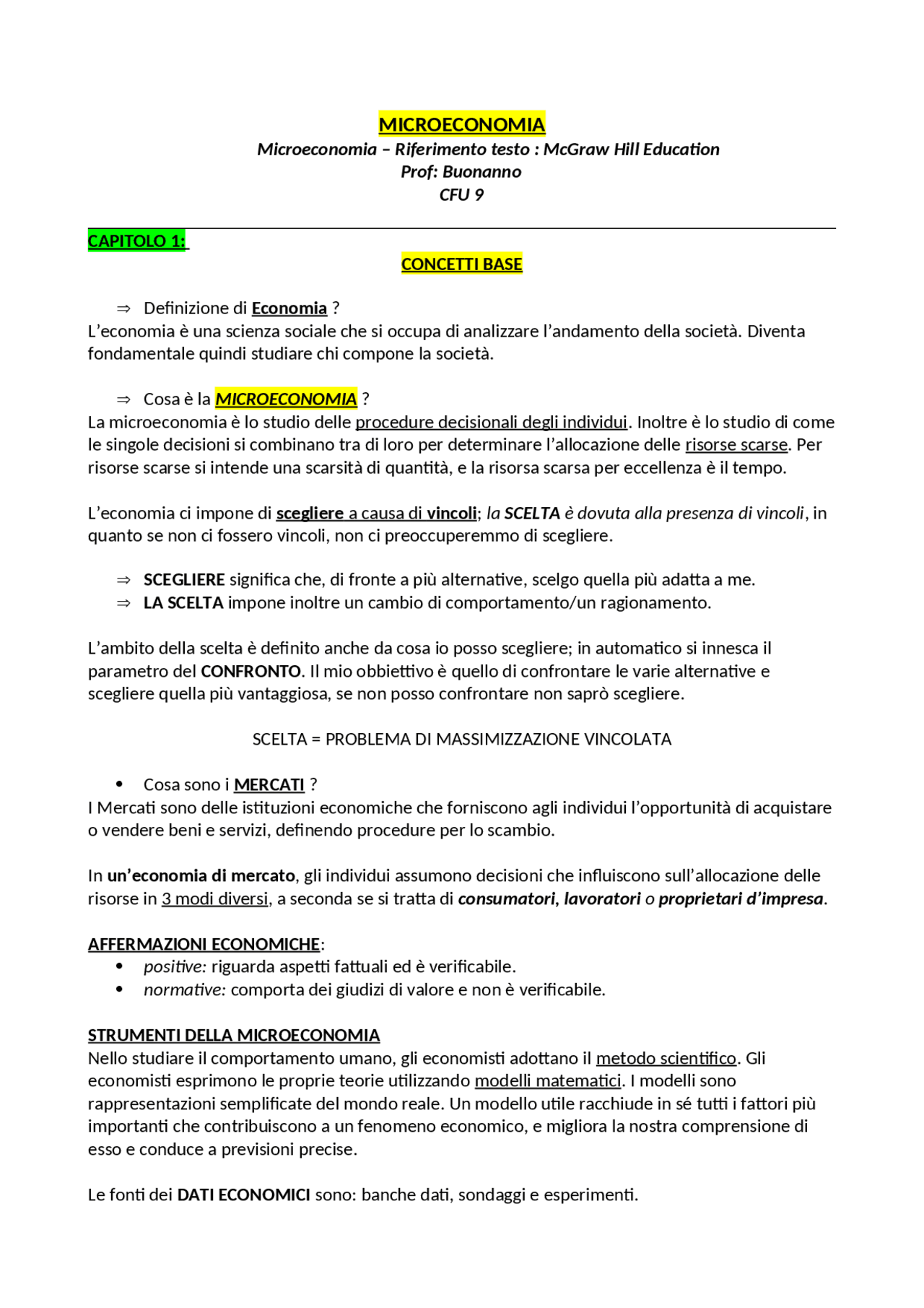 Microeconomia Appunti Grafici Ed Esempi Docsity