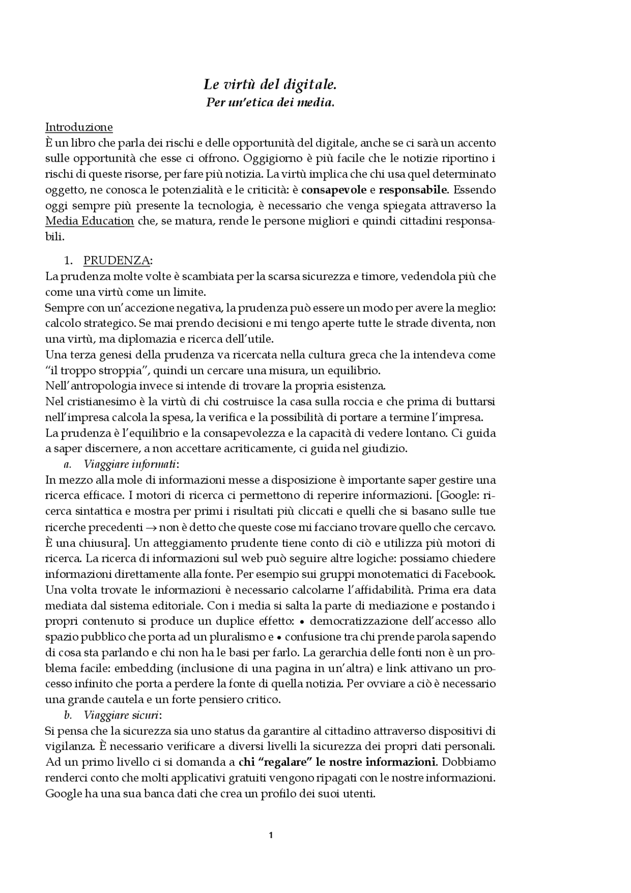 Le Virtù Del Digitale Per Unetica Dei Media Riassunto Docsity