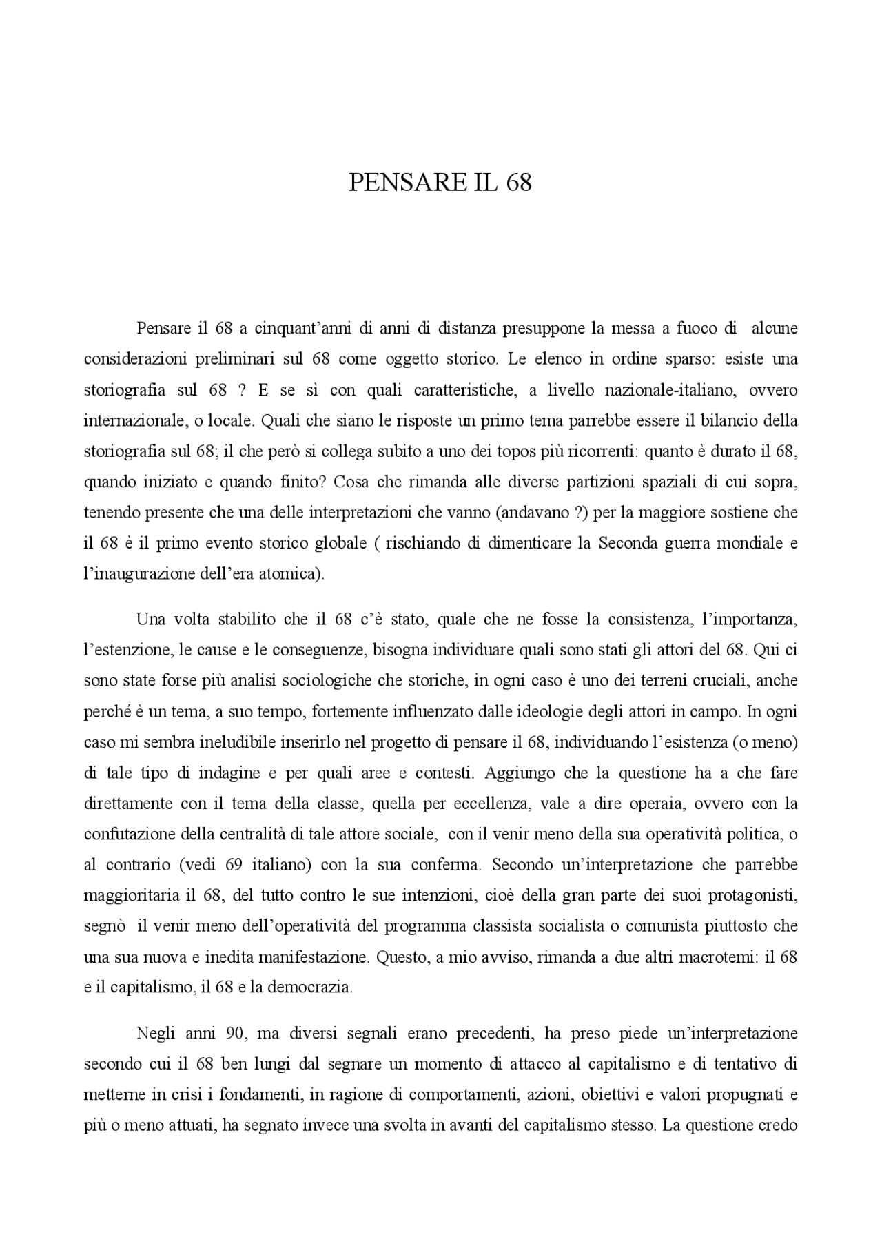 Pensare il 68 dopo 50 anni - Docsity