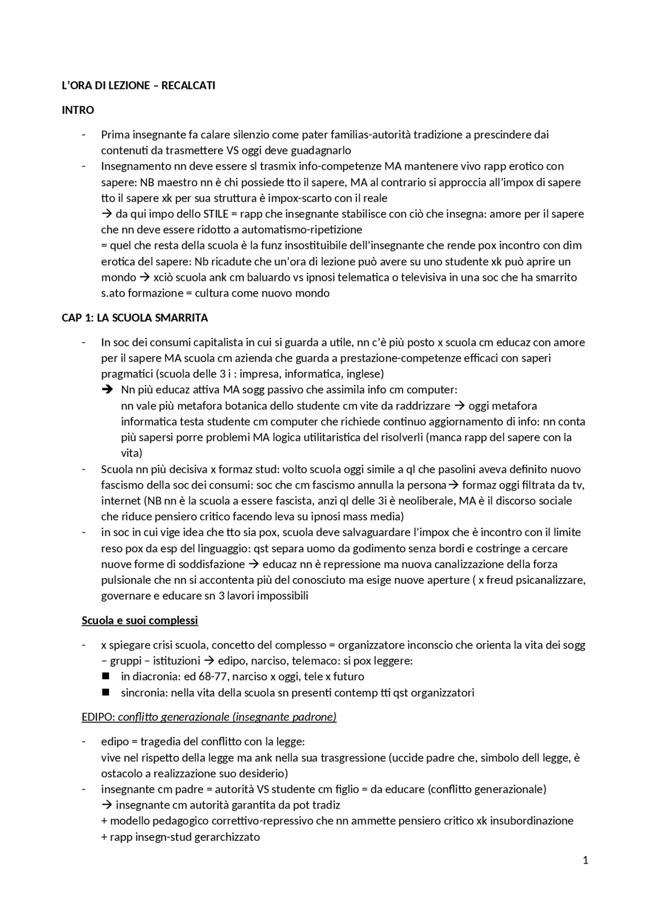 Lora Di Lezione Recalcati Docsity