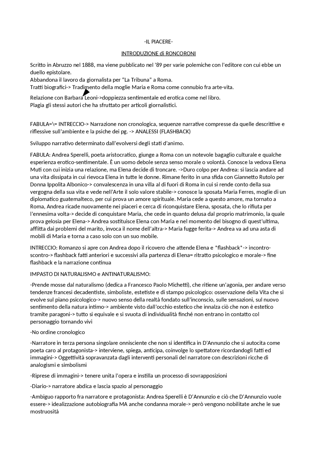 Il Piacere Dannunzio Appunti Di Letteratura Italiana Docsity