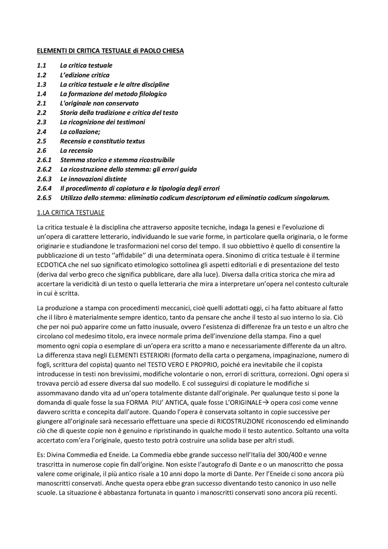 Elementi Di Critica Testuale Di Paolo Chiesa Docsity