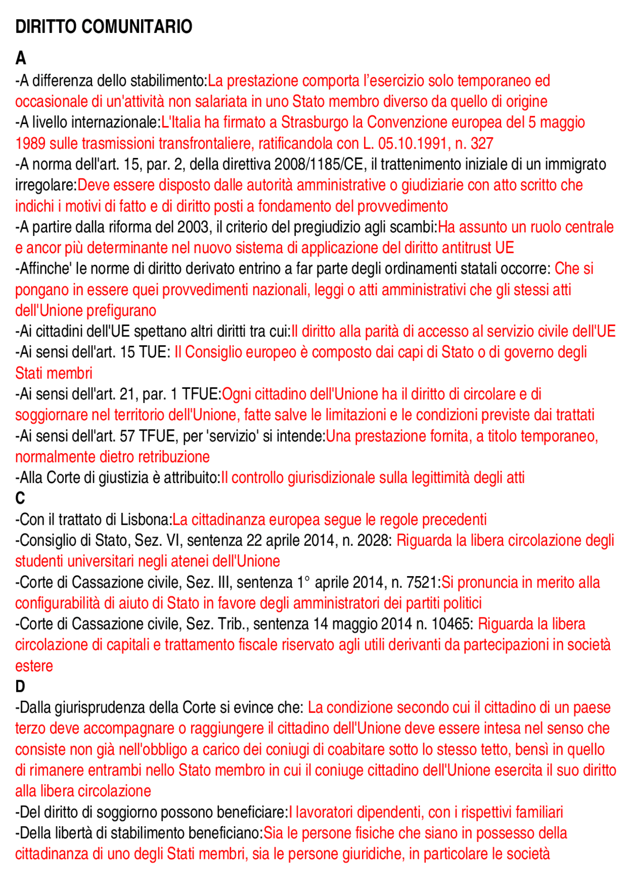 Domande e Risposte Autovalutazione Diritto Comunitario Università Telematica Pegaso - Docsity