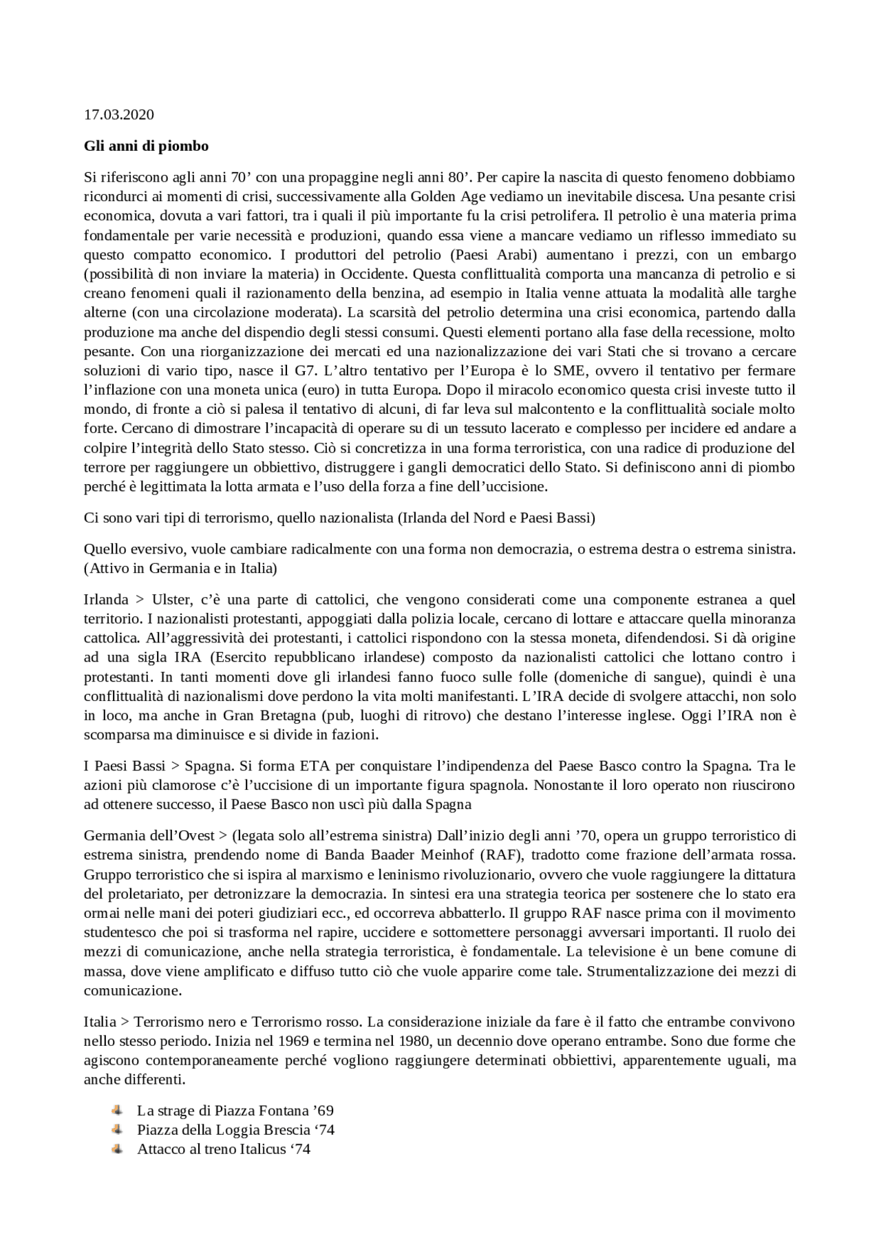 Gli Anni Di Piombo Nella Seconda Guerra Mondiale Docsity