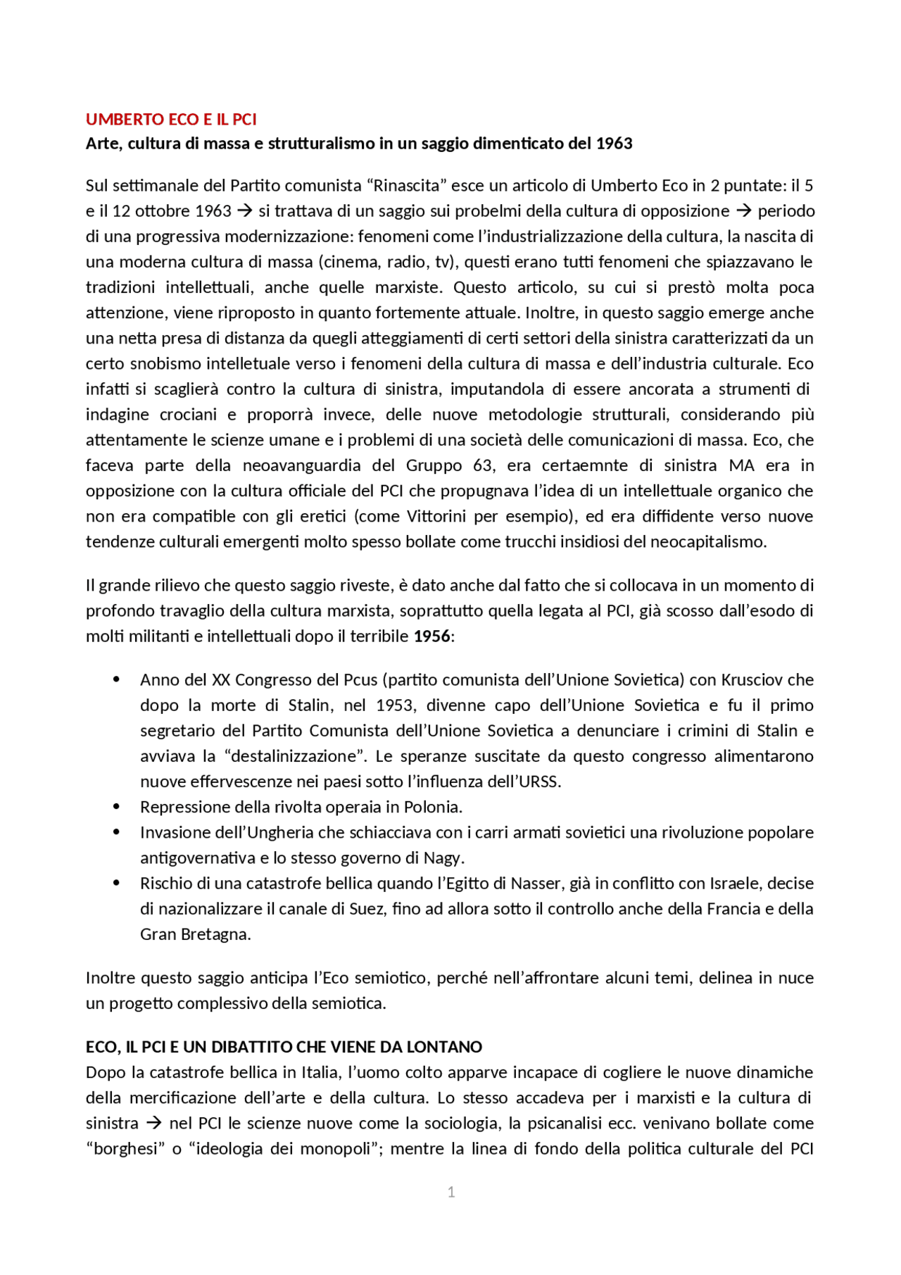 Umberto Eco E Il Pci Docsity