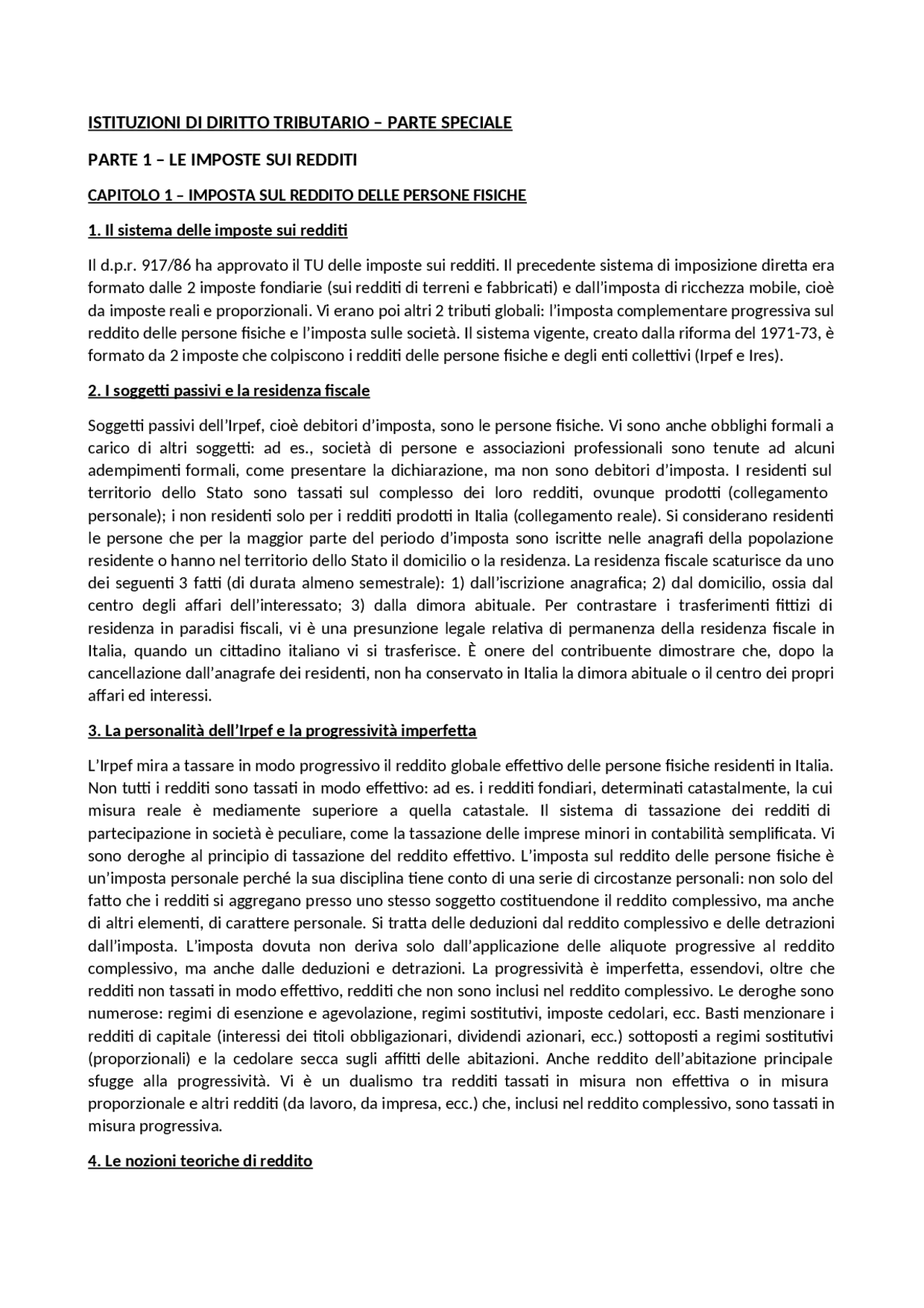 DIRITTO TRIBUTARIO PARTE SPECIALE - Docsity