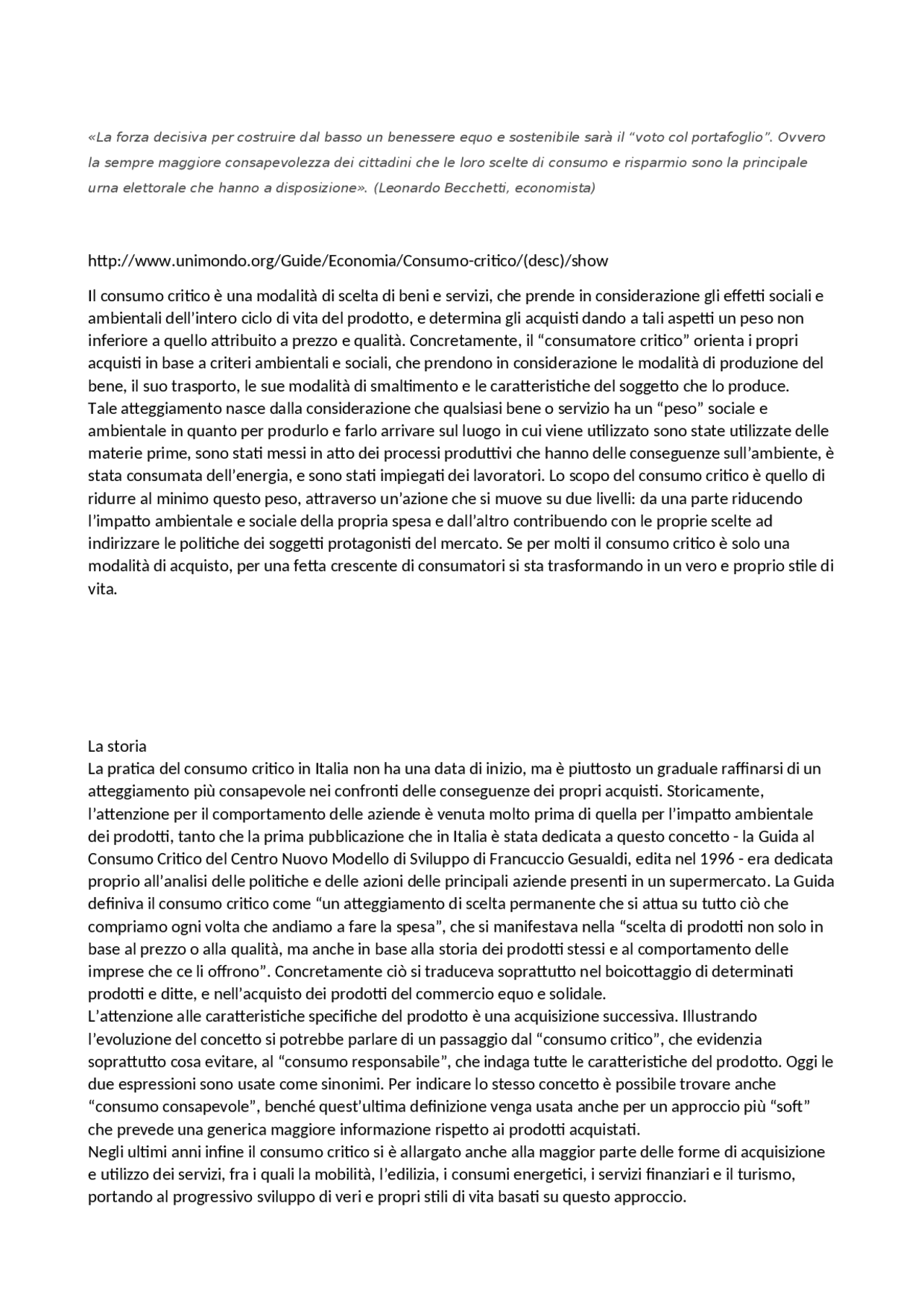 Consumo Critico E Responsabile Docsity