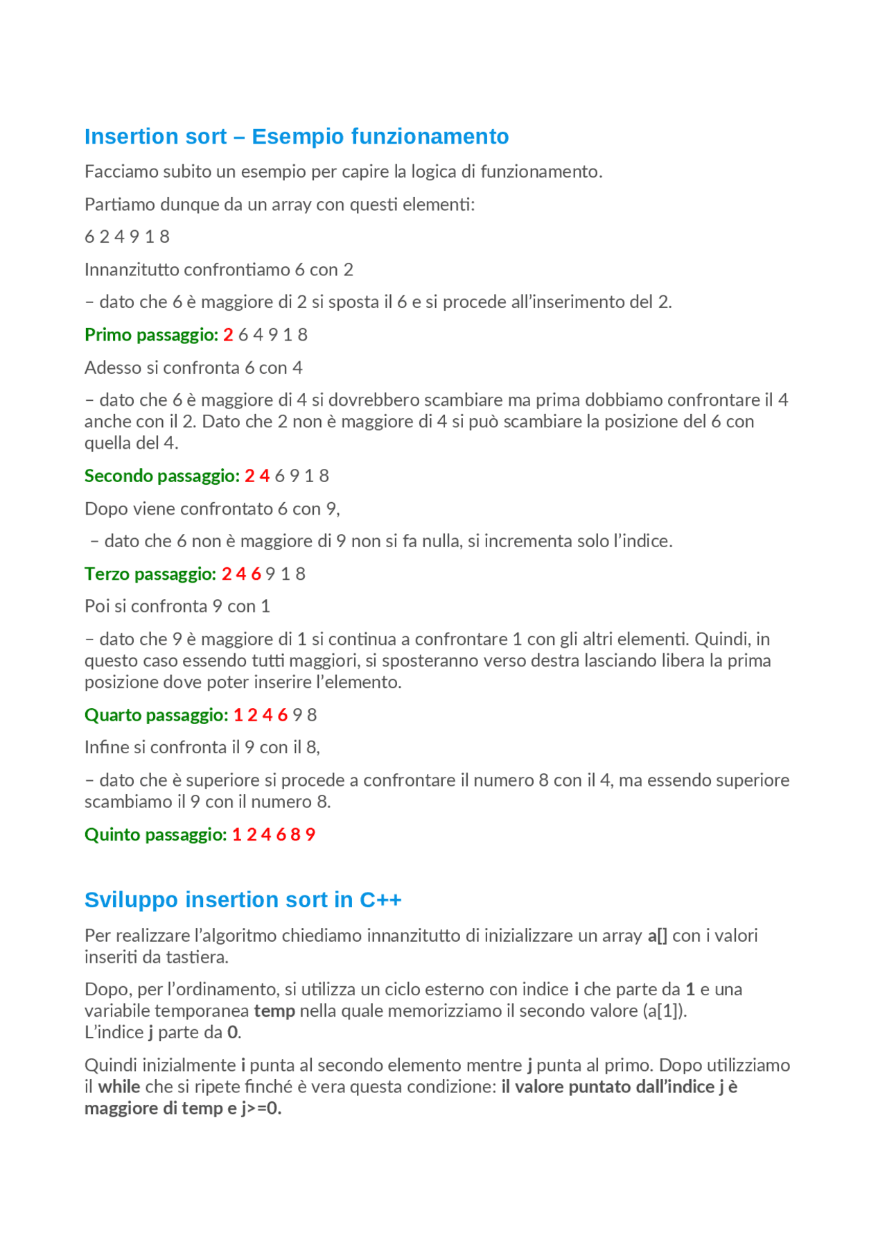Algoritmo Insertion Sort C Docsity