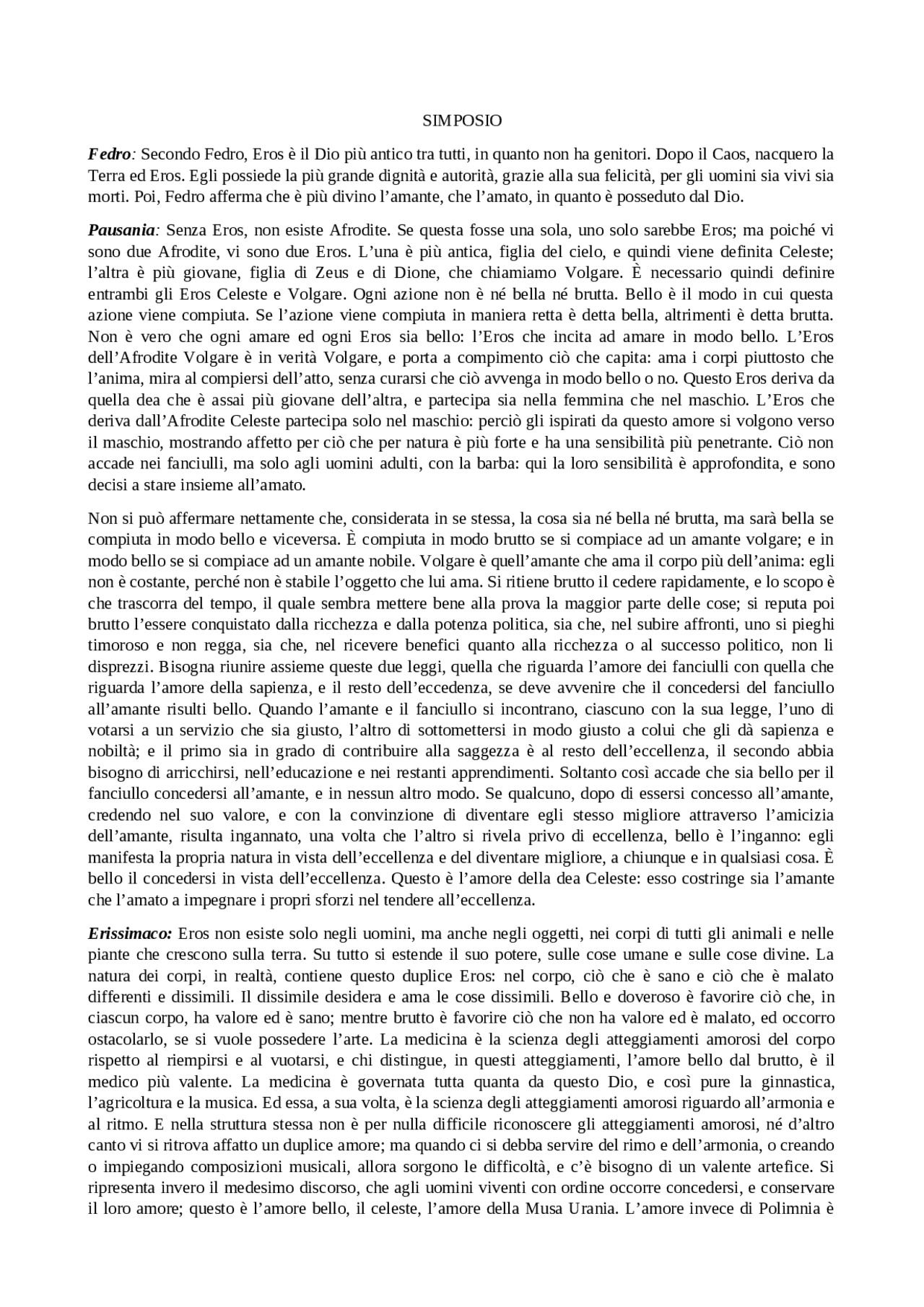 Simposio Platone Riassunto Dispense Di Estetica Docsity