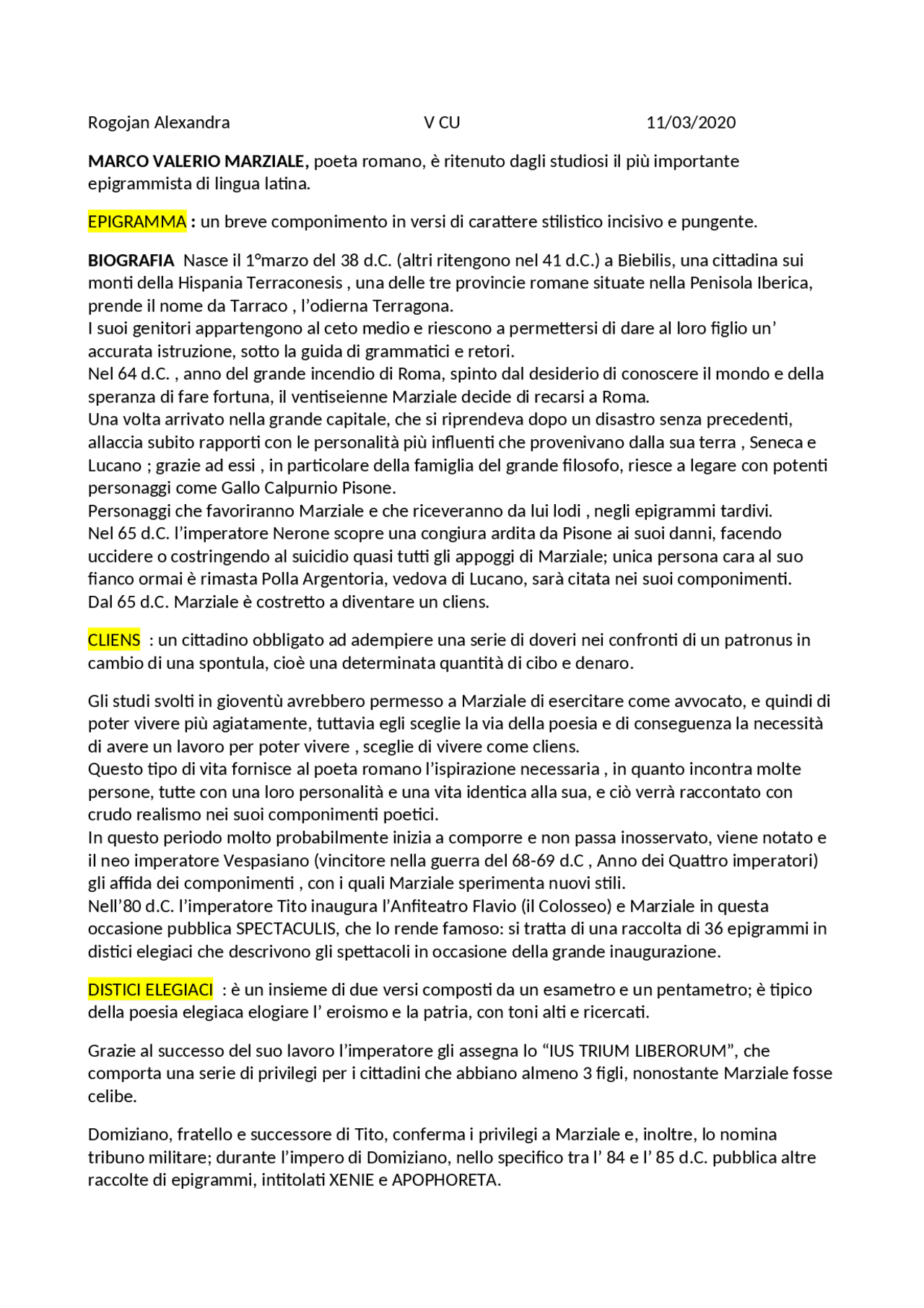 Riassunto marziale vita ed epigrammi - Docsity