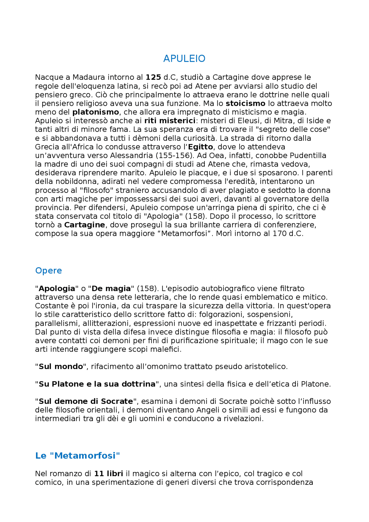 Apuleio Vita Ed Opere Docsity