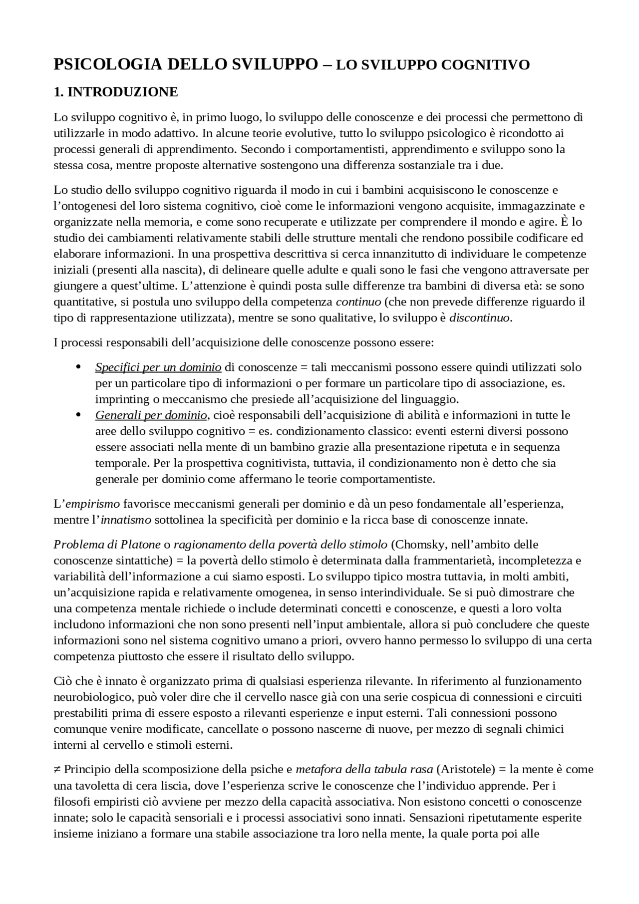 Psicologia Dello Sviluppo Lo Sviluppo Cognitivo Surian Docsity