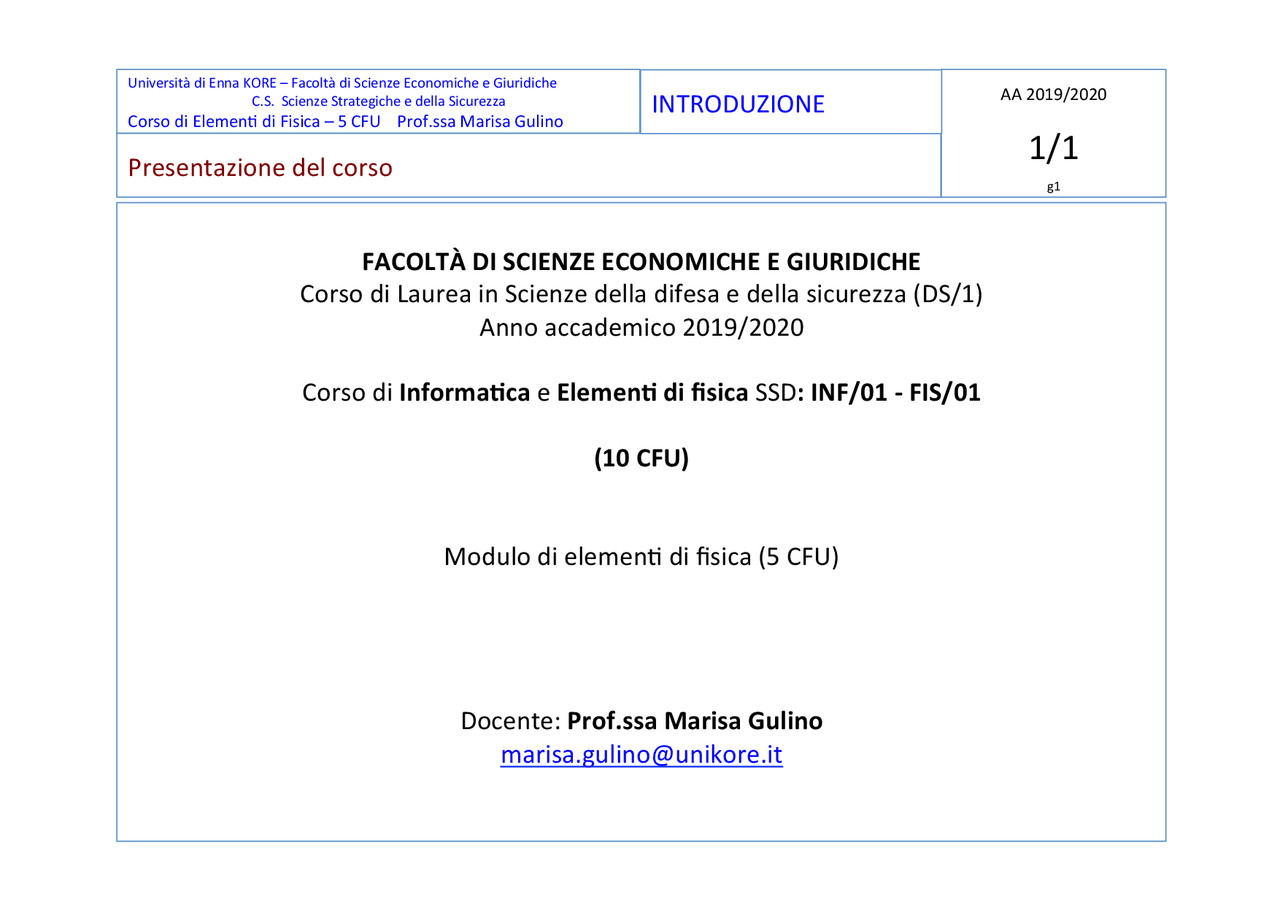 Elementi Di Fisica Lezione 1 Docsity