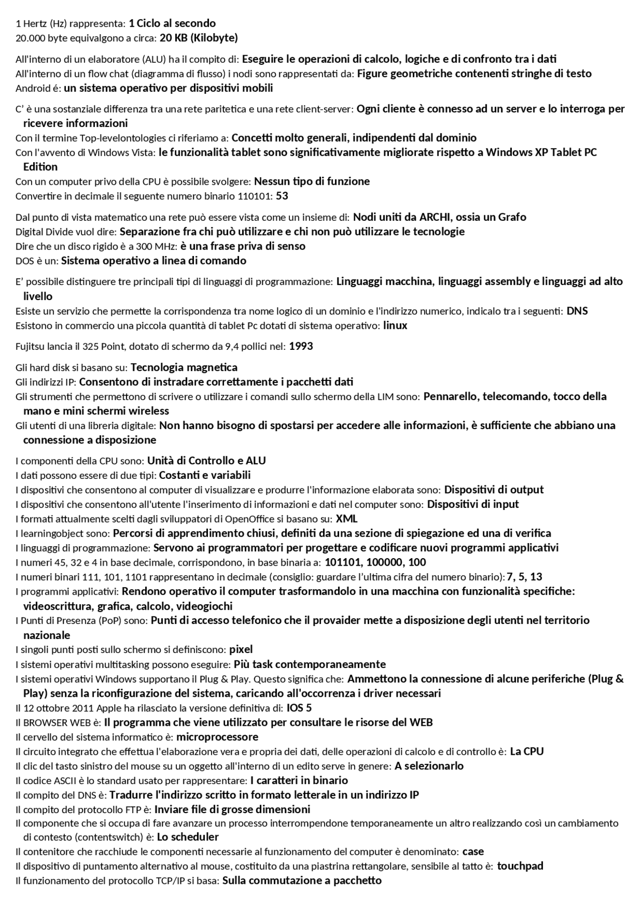 Prova d'esame Informatica (L-18) Uni Pegaso - Docsity