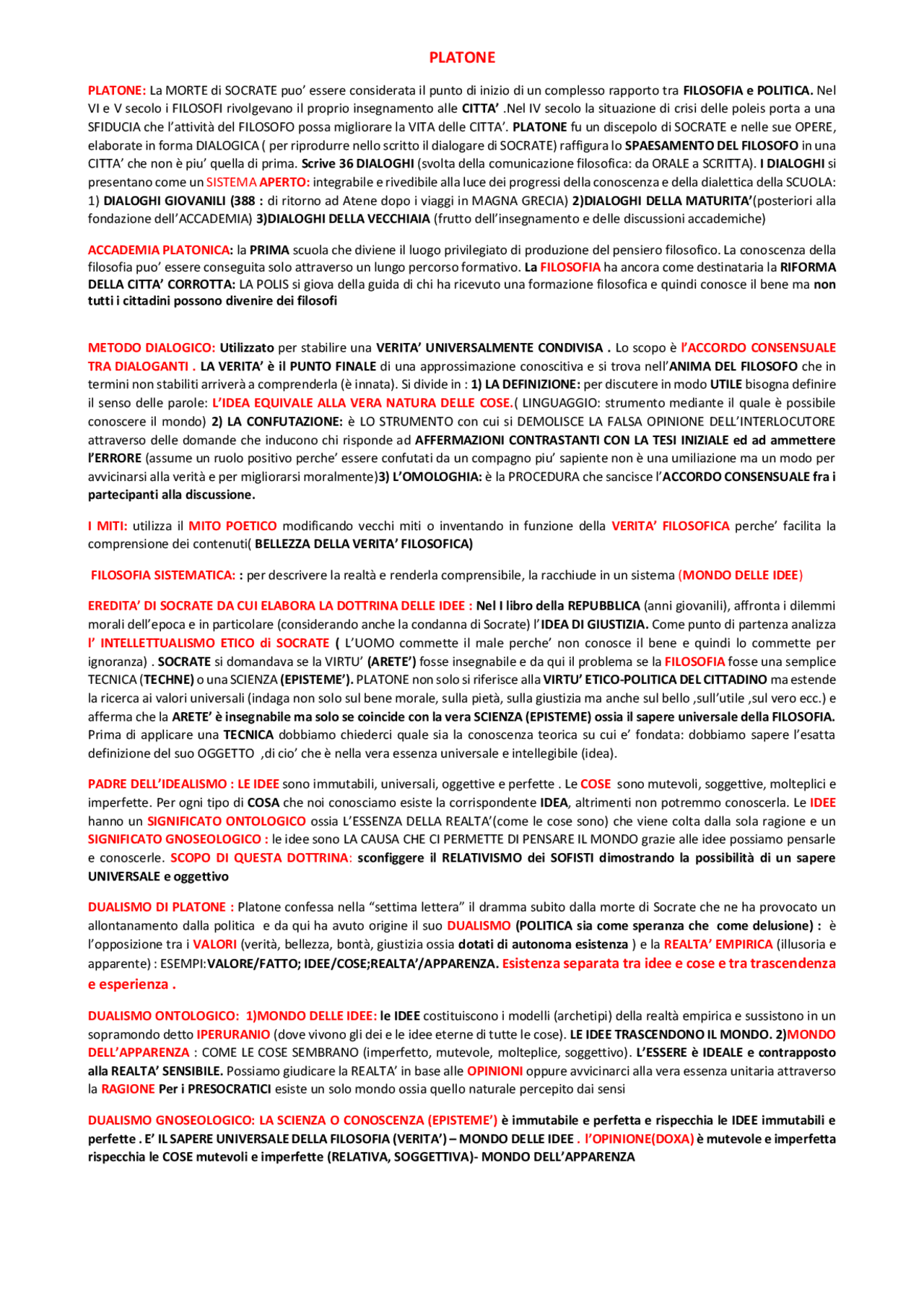 La filosofia di Platone - Docsity