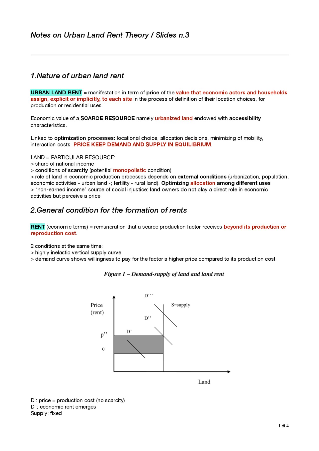 Riassunto "Notes on urban land rent theory" - Camagni - Docsity