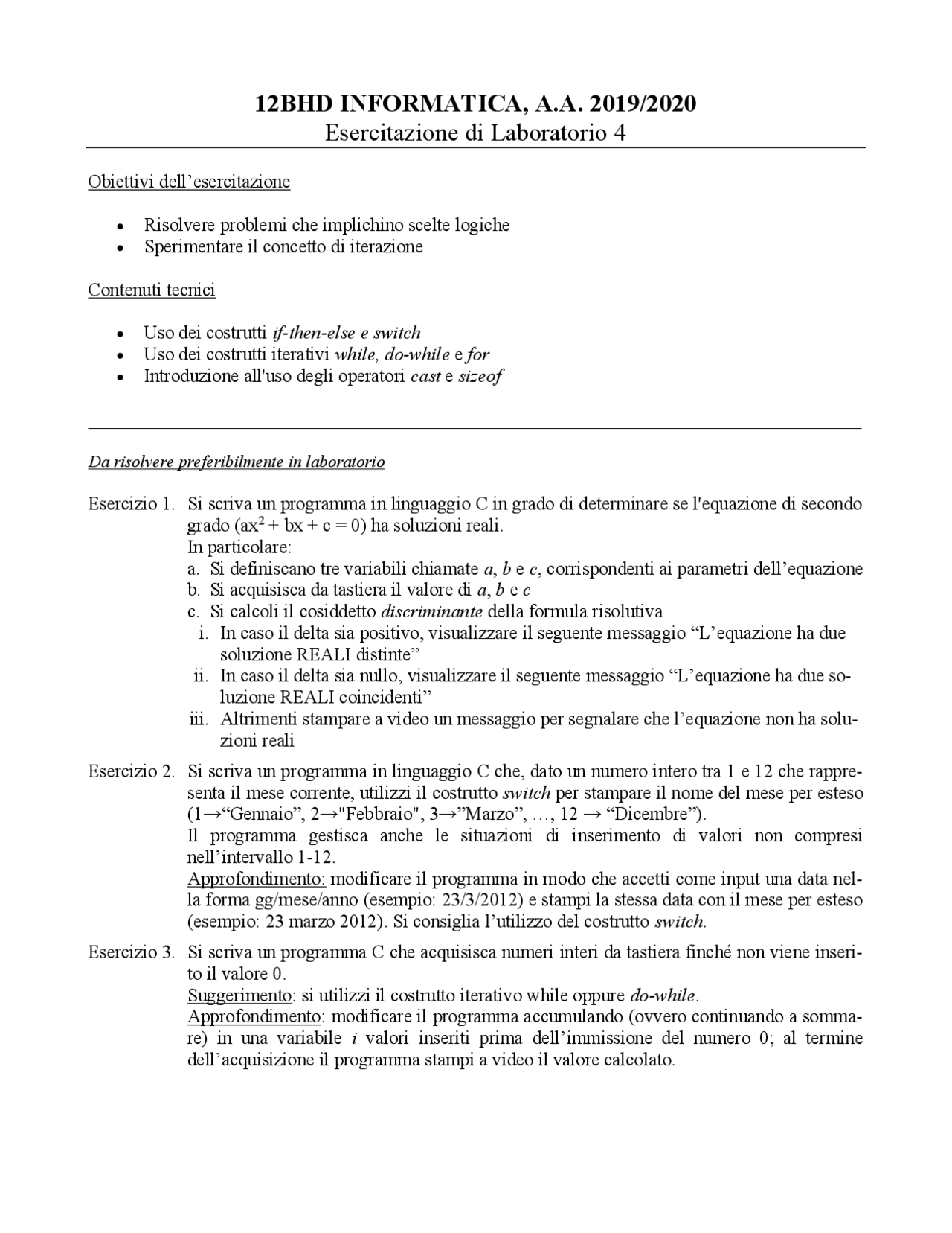 Esercizi informatica - Docsity