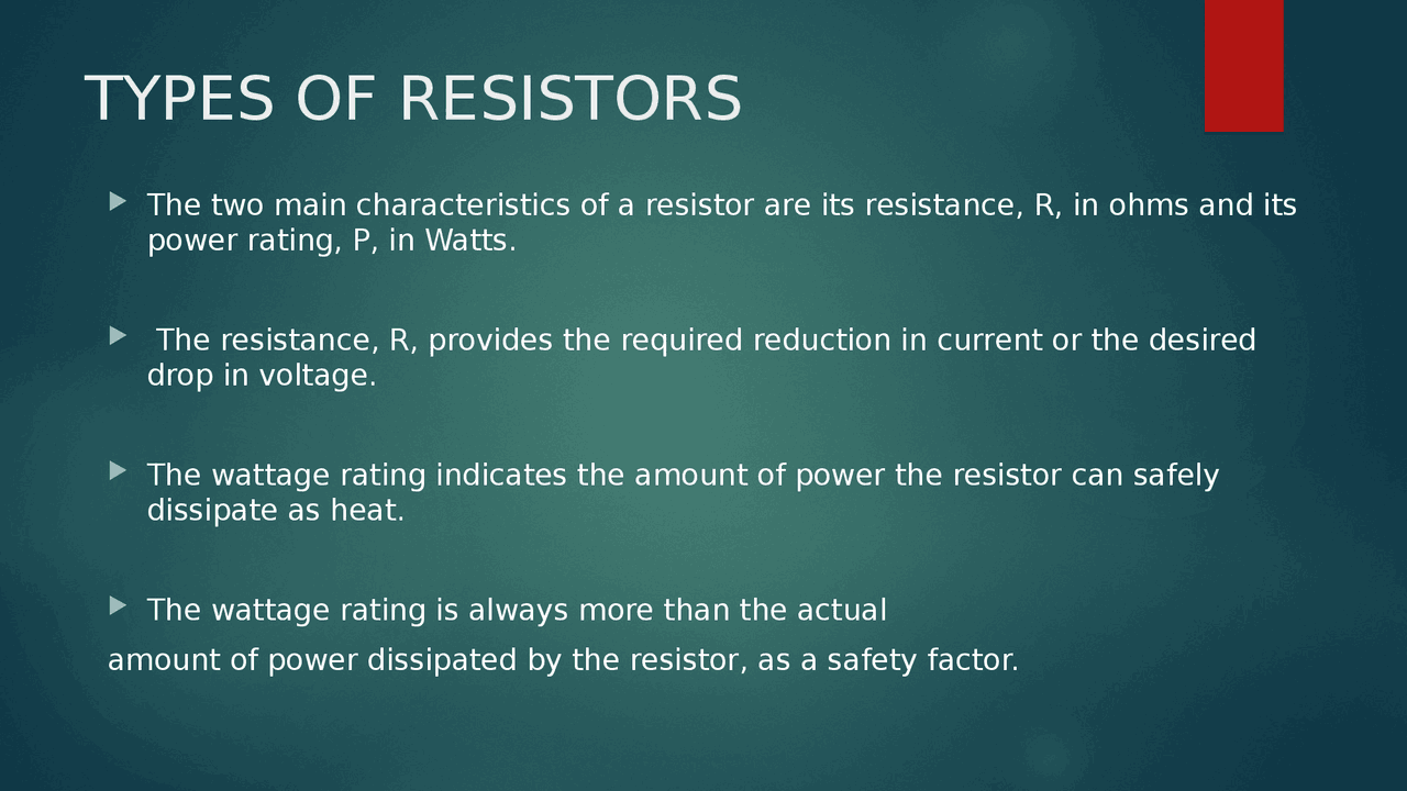 Types of resistors and electrical safety - Docsity