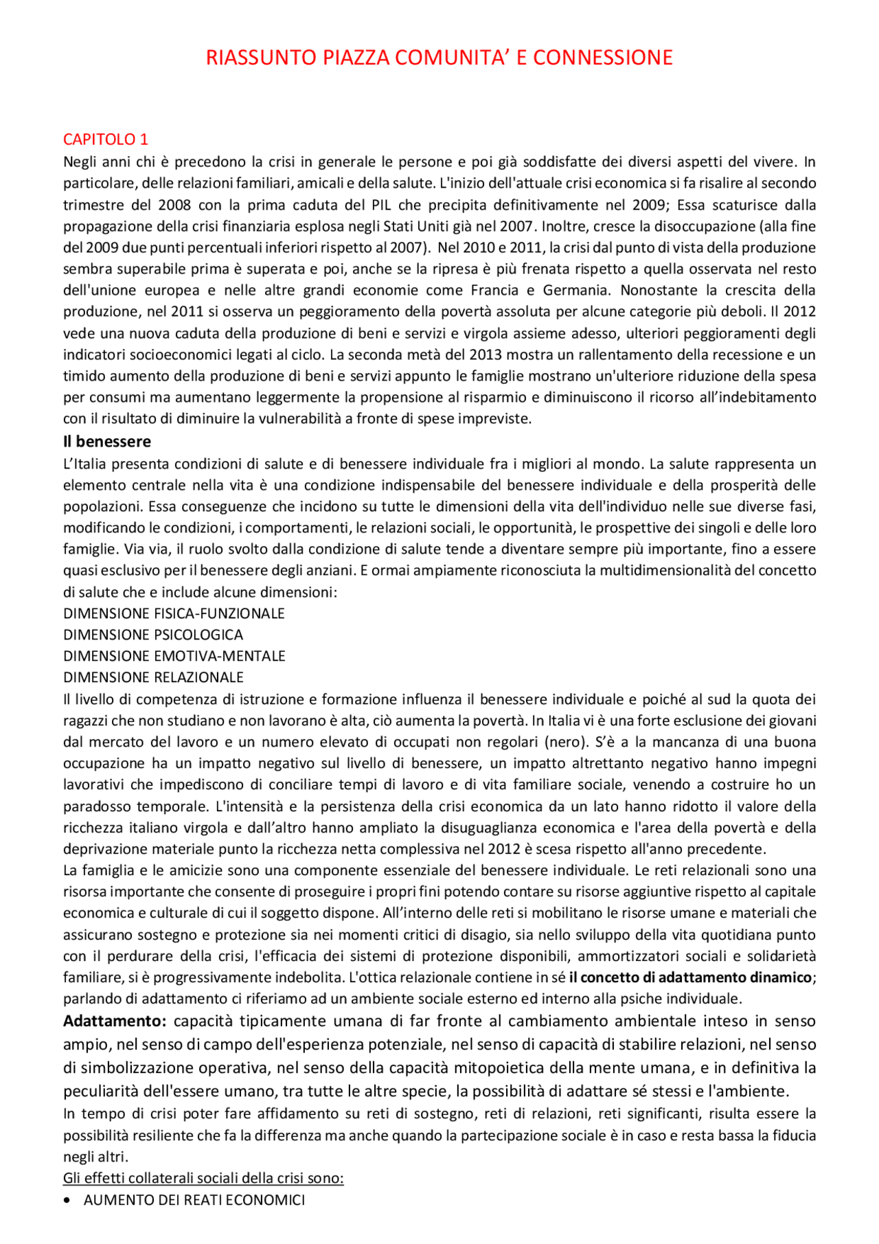 Riassunto Piazza Comunita E Connessione Docsity