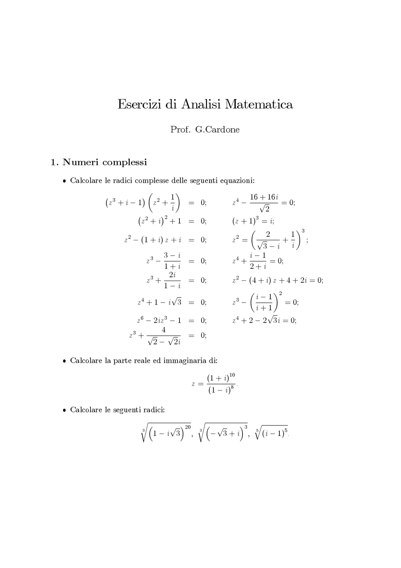 Esercizi Analisi 1 E 2 Docsity