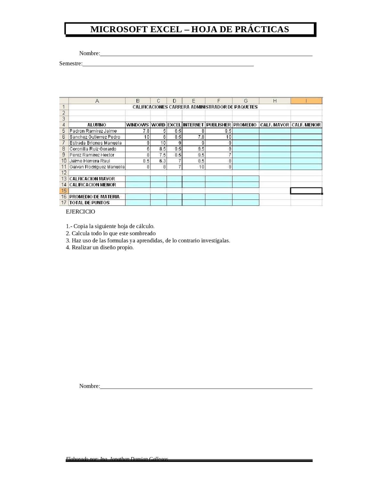 Practicas De Excel Bachillerato Apuntes De Informática Docsity