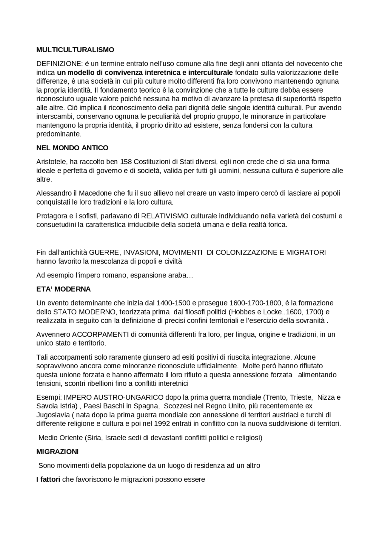 Multiculturalismo E Multiculturalità In Sintesi Docsity