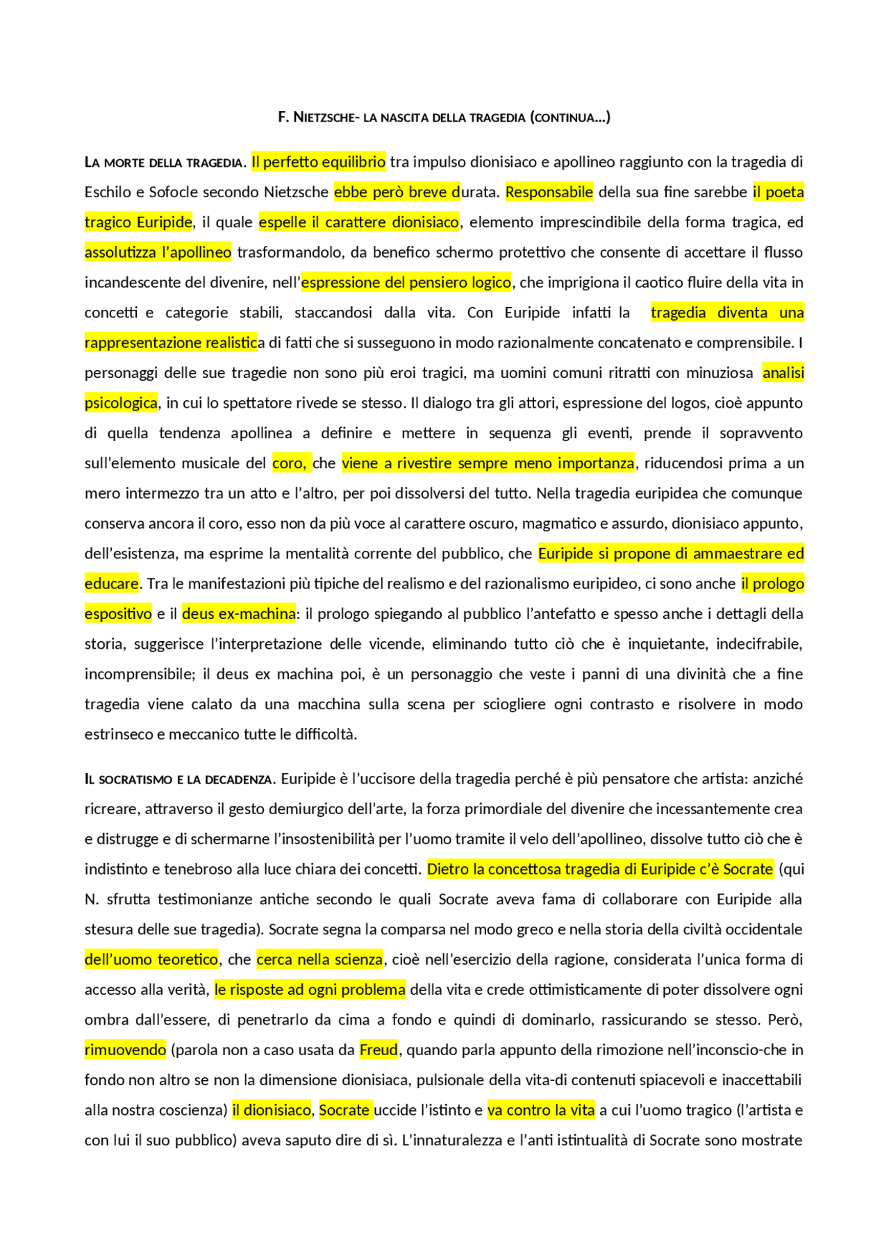 Nietsche Morte Della Tragedia Docsity