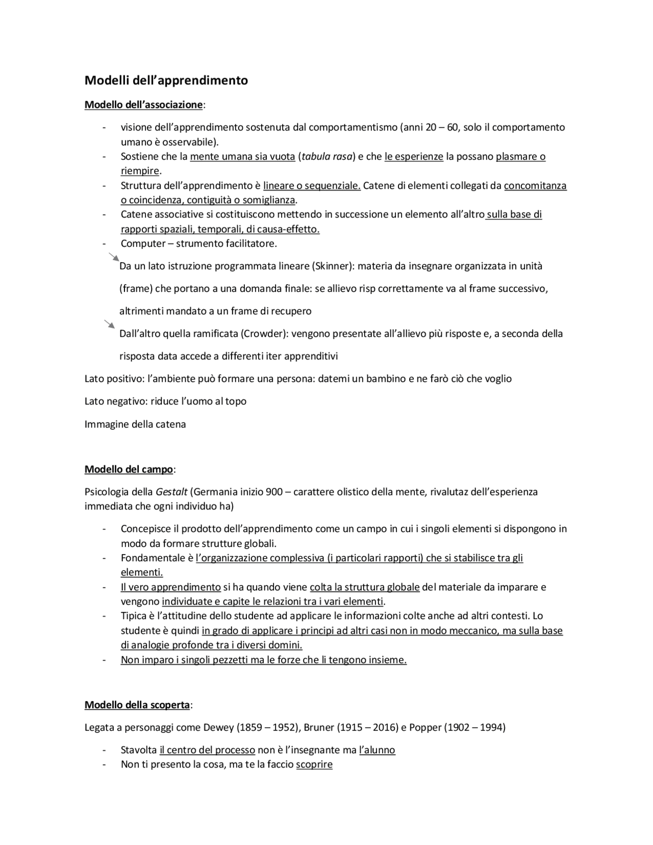 I Modelli Di Apprendimento Docsity