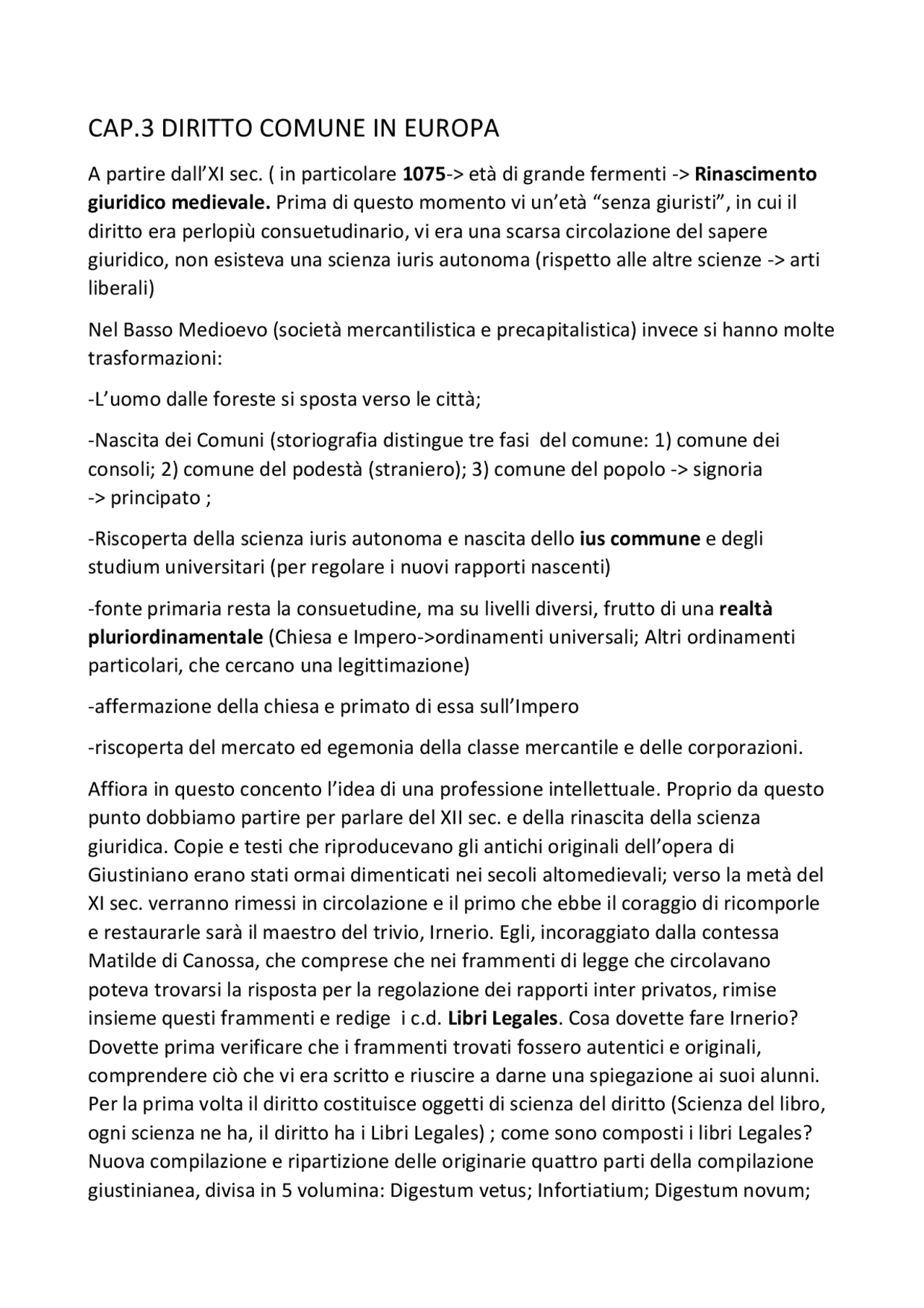 Riassunto "L'Europa del diritto comune" di Manlio Bellomo - Docsity