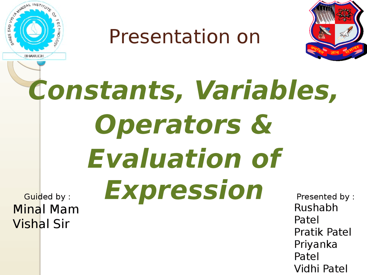 C's Constants, Operators & Evaluation of Expression - Docsity