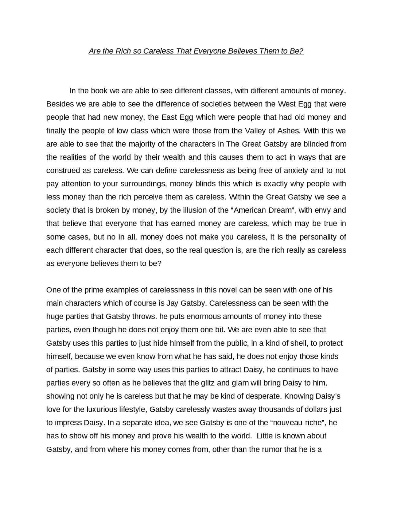 Economy in the great gatsby - Docsity