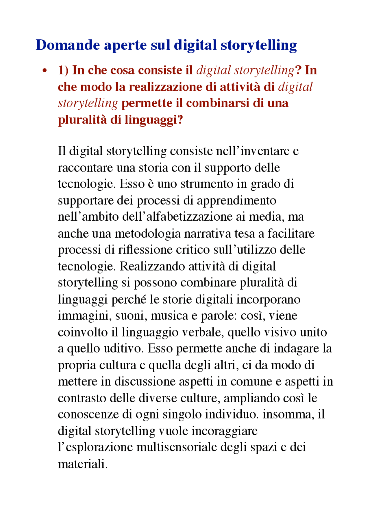 Digital Storytelling Docsity