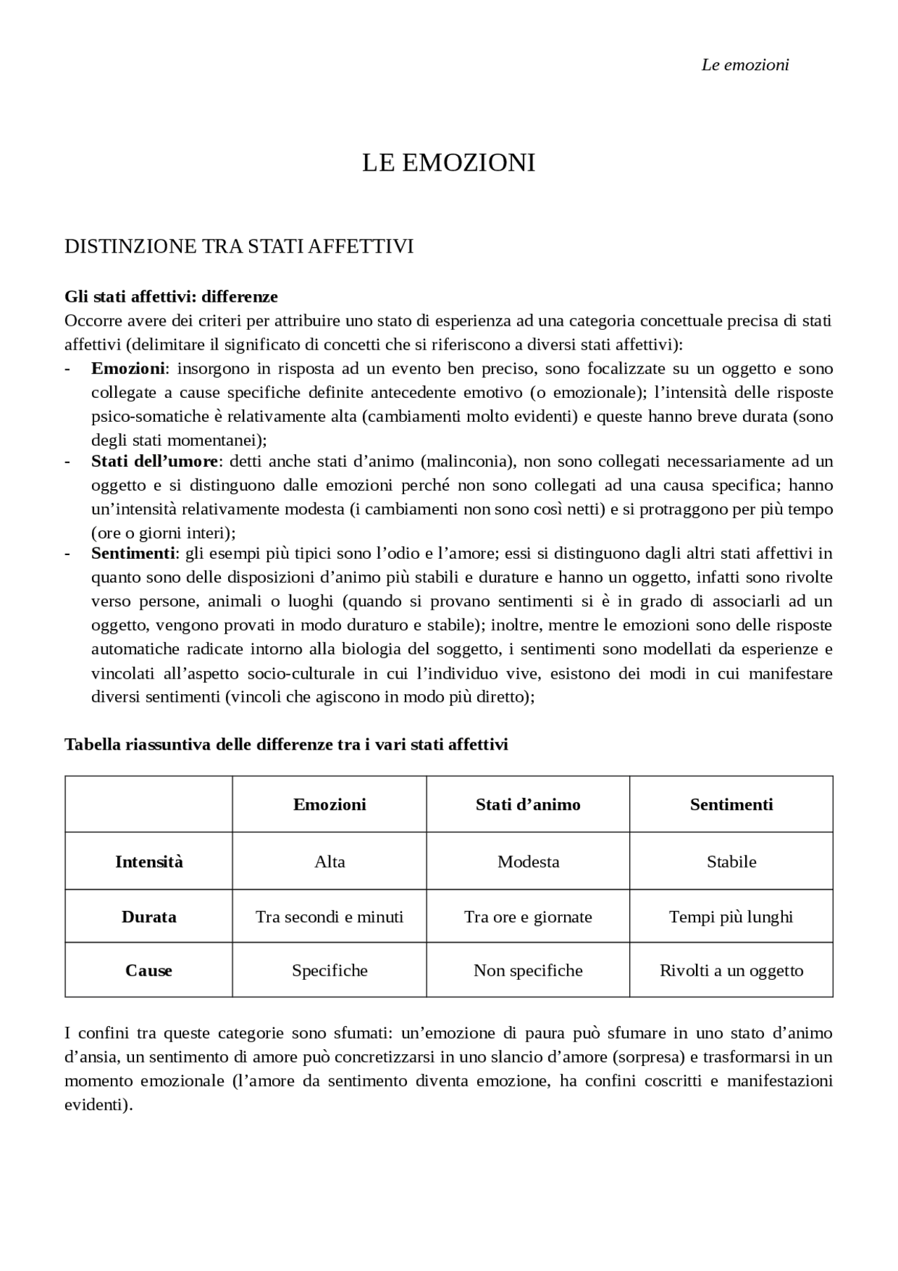 Le Emozioni Appunti Completi Delle Lezioni Del Prof Igor Sotgiu Docsity