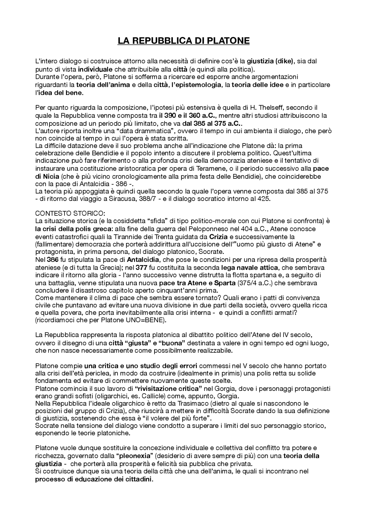 La Repubblica Di Platone Docsity