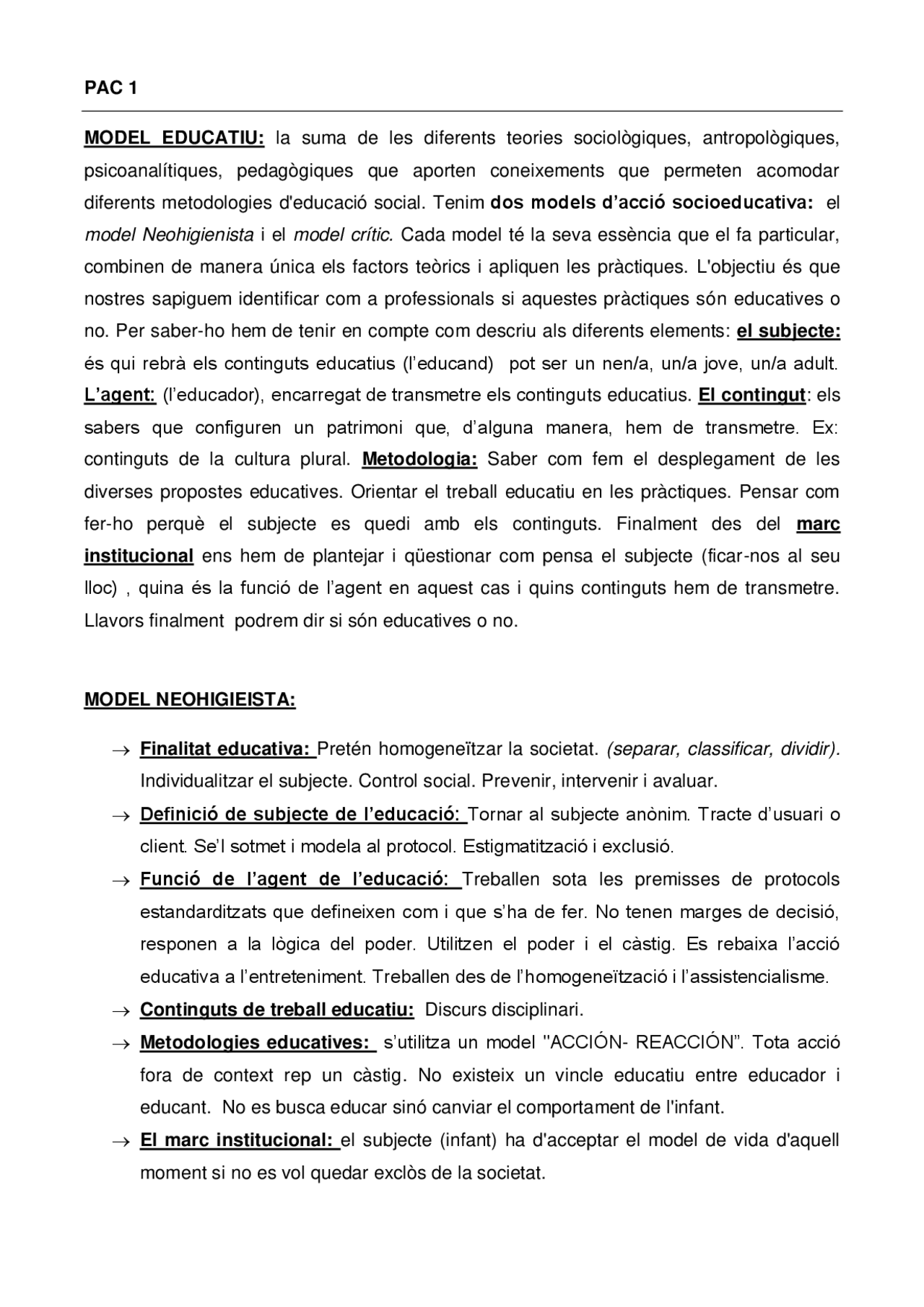 Models DacciÓ Socioeducativa Resum Docsity