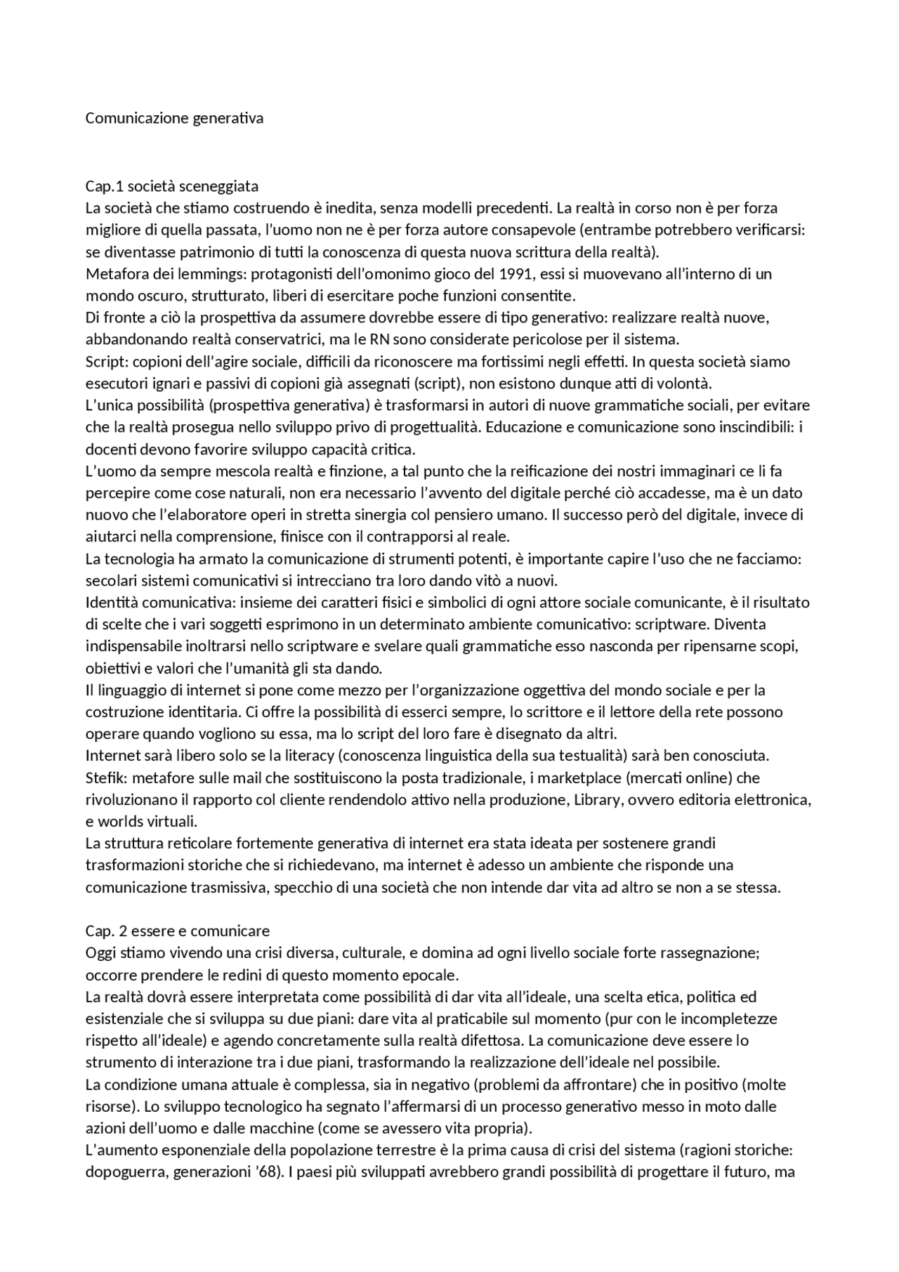 Rassunto La Comunicazione Generativa Di Toschi Docsity