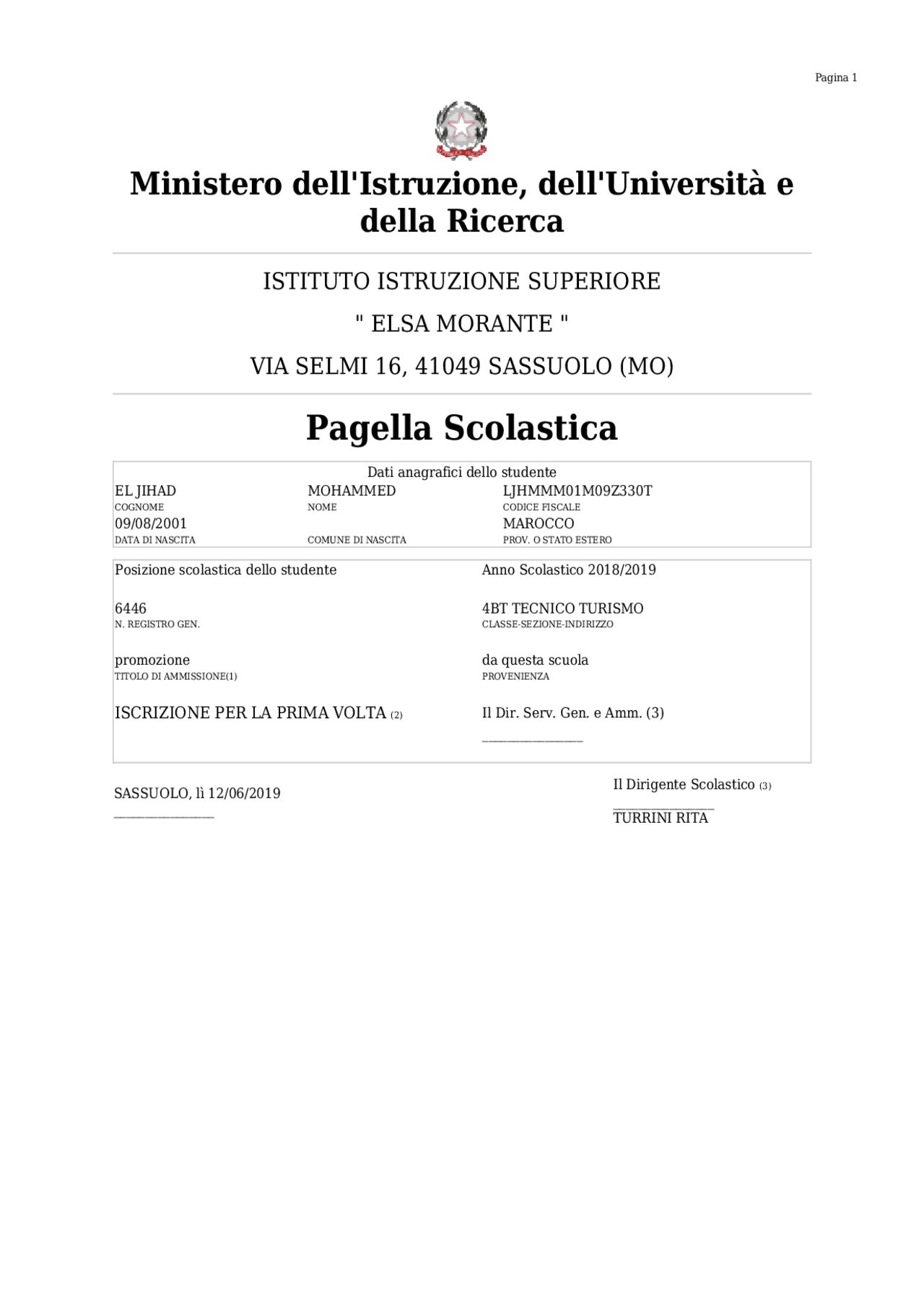 Riassunto della pagella - Docsity